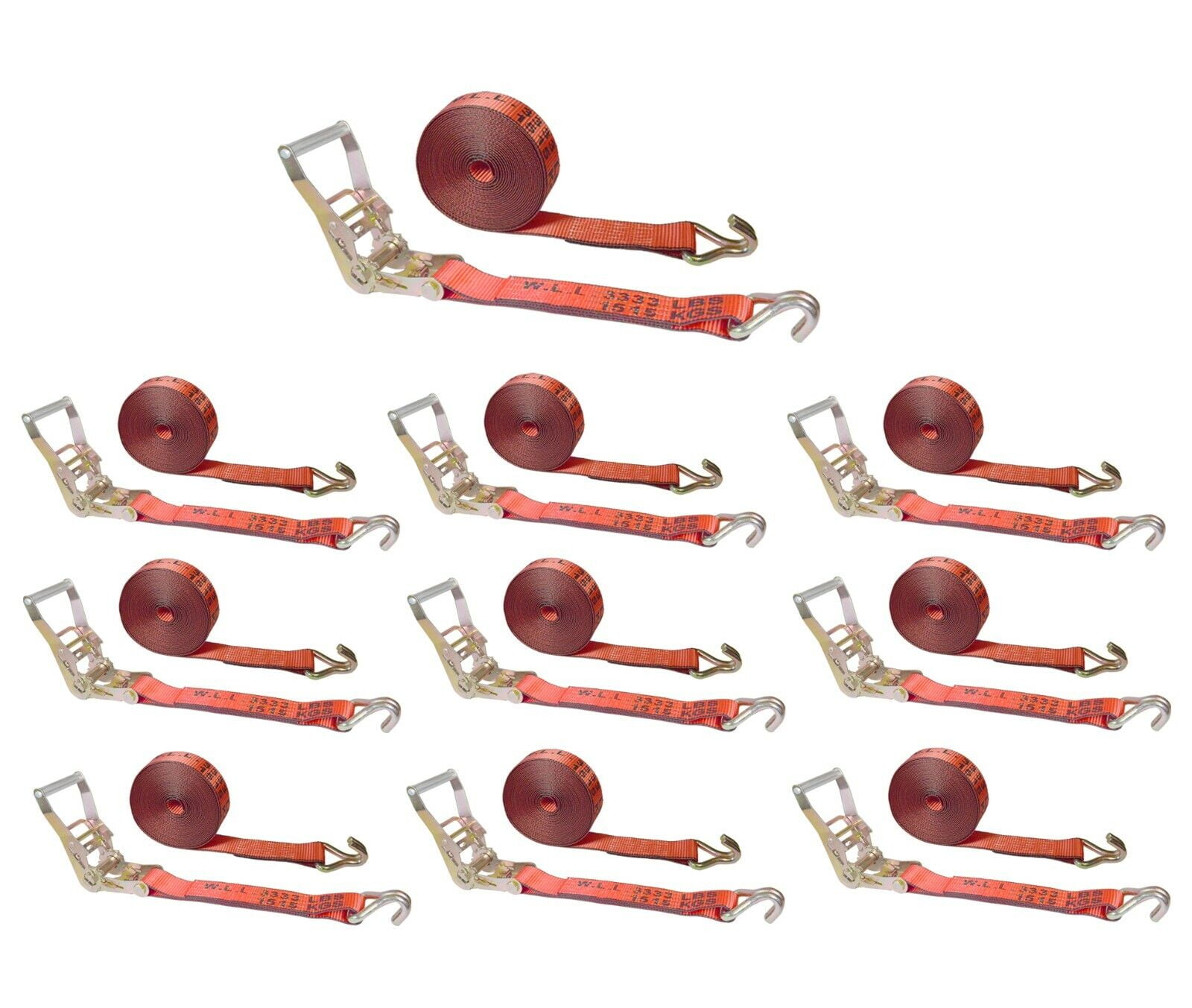 Mega Cargo Control 10 Pack Heavy Duty 2" x 30' Ratchet Tie Down Strap W ...