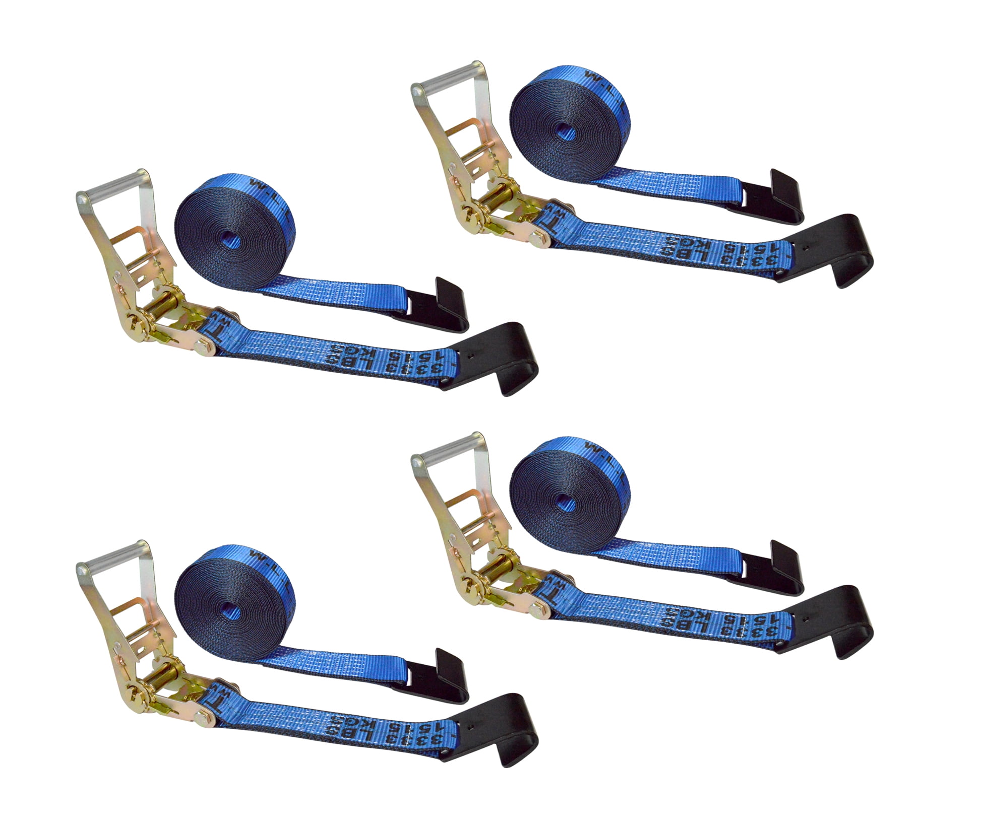 Mega Cargo Control 4 Pack Heavy Duty 2" x 30' Ratchet Tie Down Strap W/ Flat Hook WLL: 3333 lbs ...