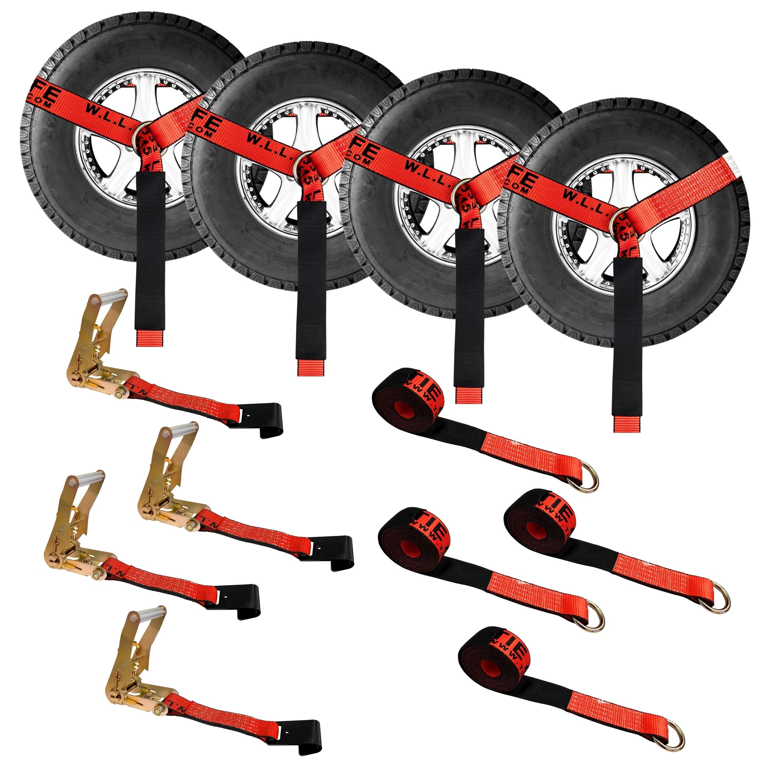 Mega Cargo Control USA 4 Pack 2" x 10' Car Tie Down with Flat Hook Auto ...
