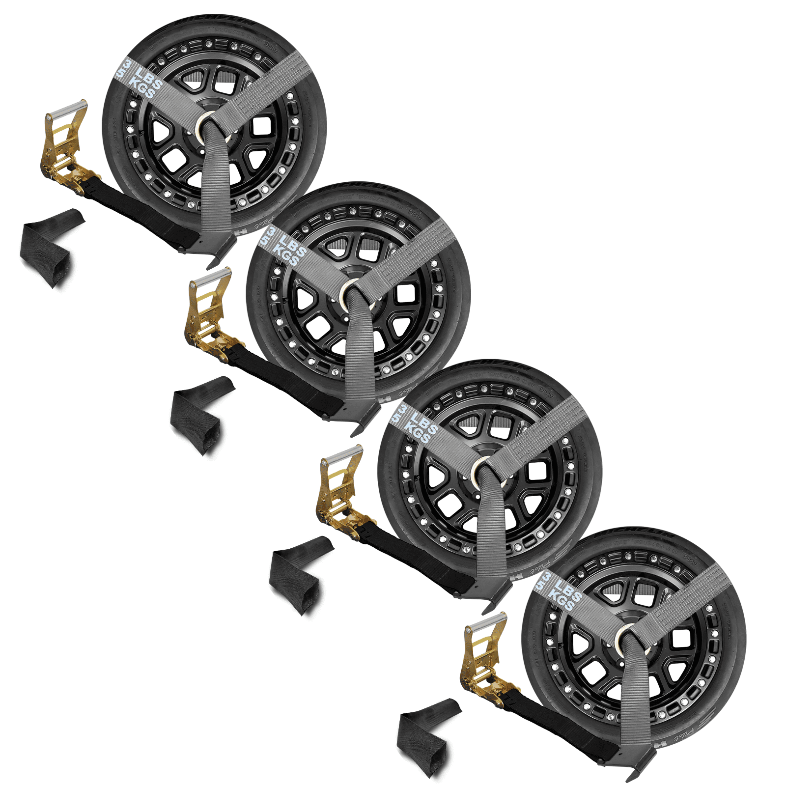 Mega Cargo Control USA 4 Pack 2" x 10' Side Mount Wheel Net Tie Down w ...