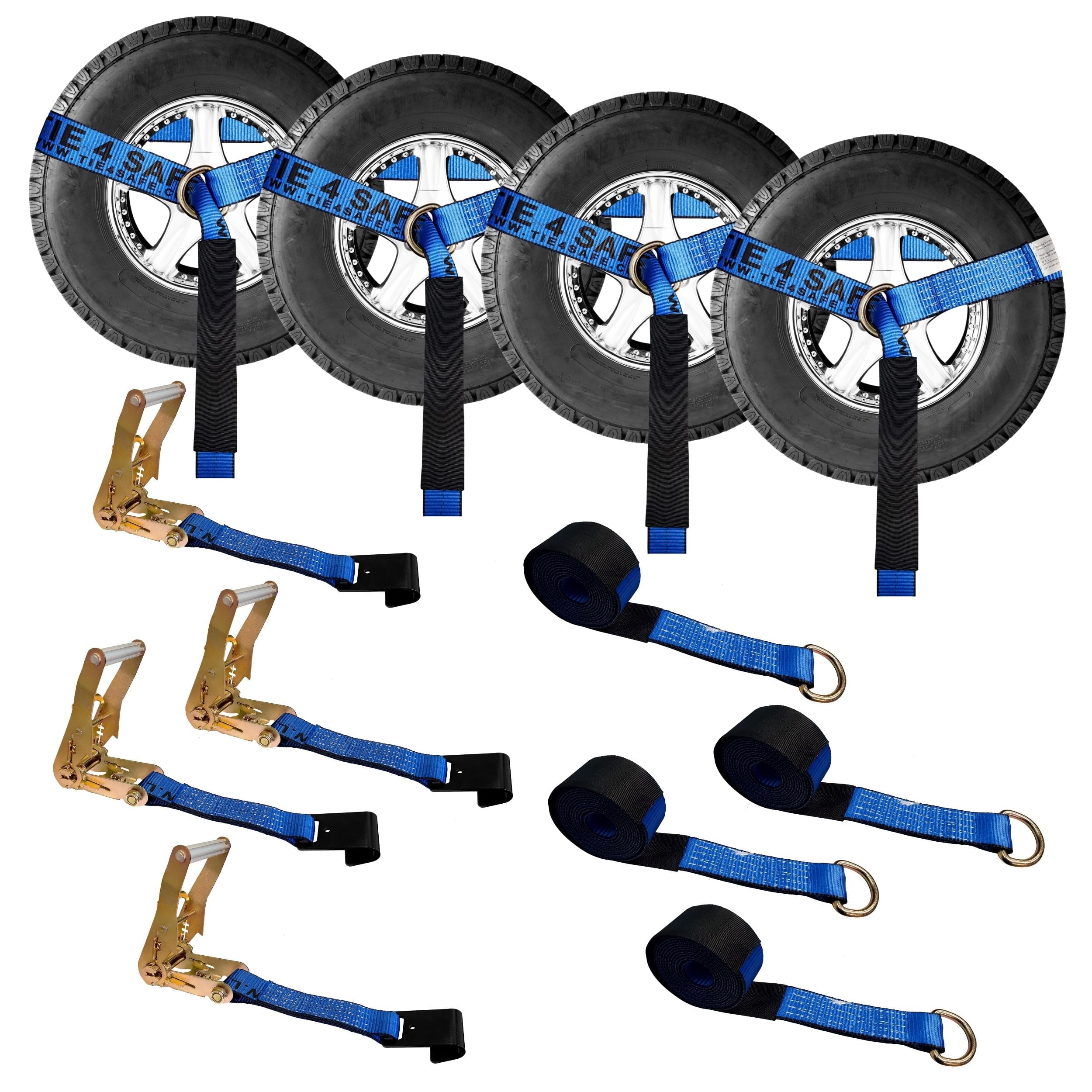 Mega Cargo Control USA 4 Pack 2" x 10' Side Mount Wheel Net Tie Down w ...