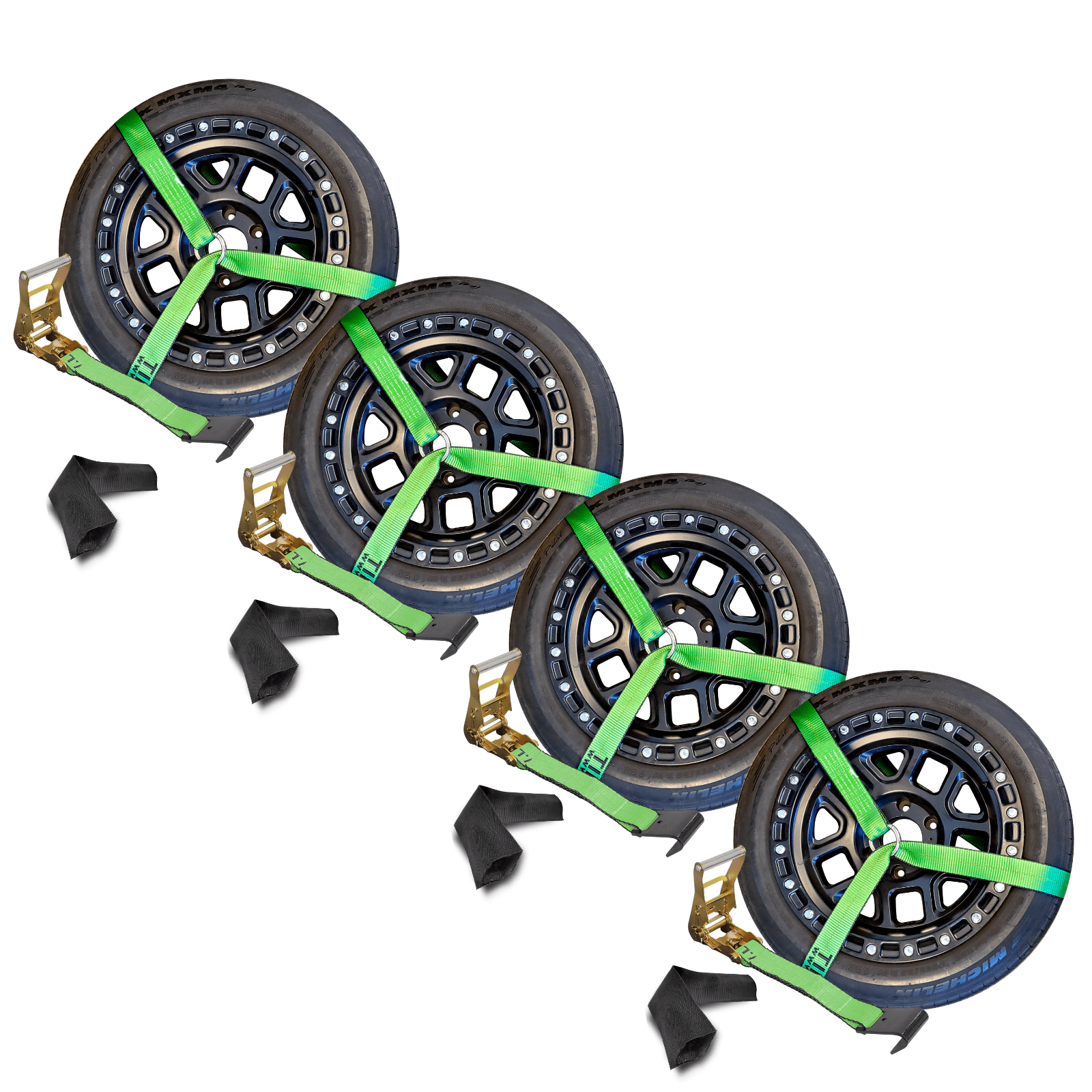 Mega Cargo Control USA 4 Pack 2" x 10' Side Mount Wheel Net Tie Down w ...