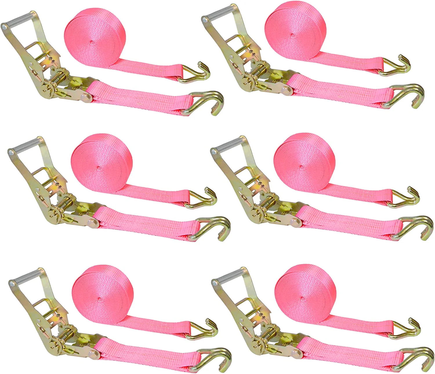 Mega Cargo Control USA 6 Pack Heavy Duty 2" x 30' Ratchet Tie Down Strap W/ Wire J Hook WLL ...