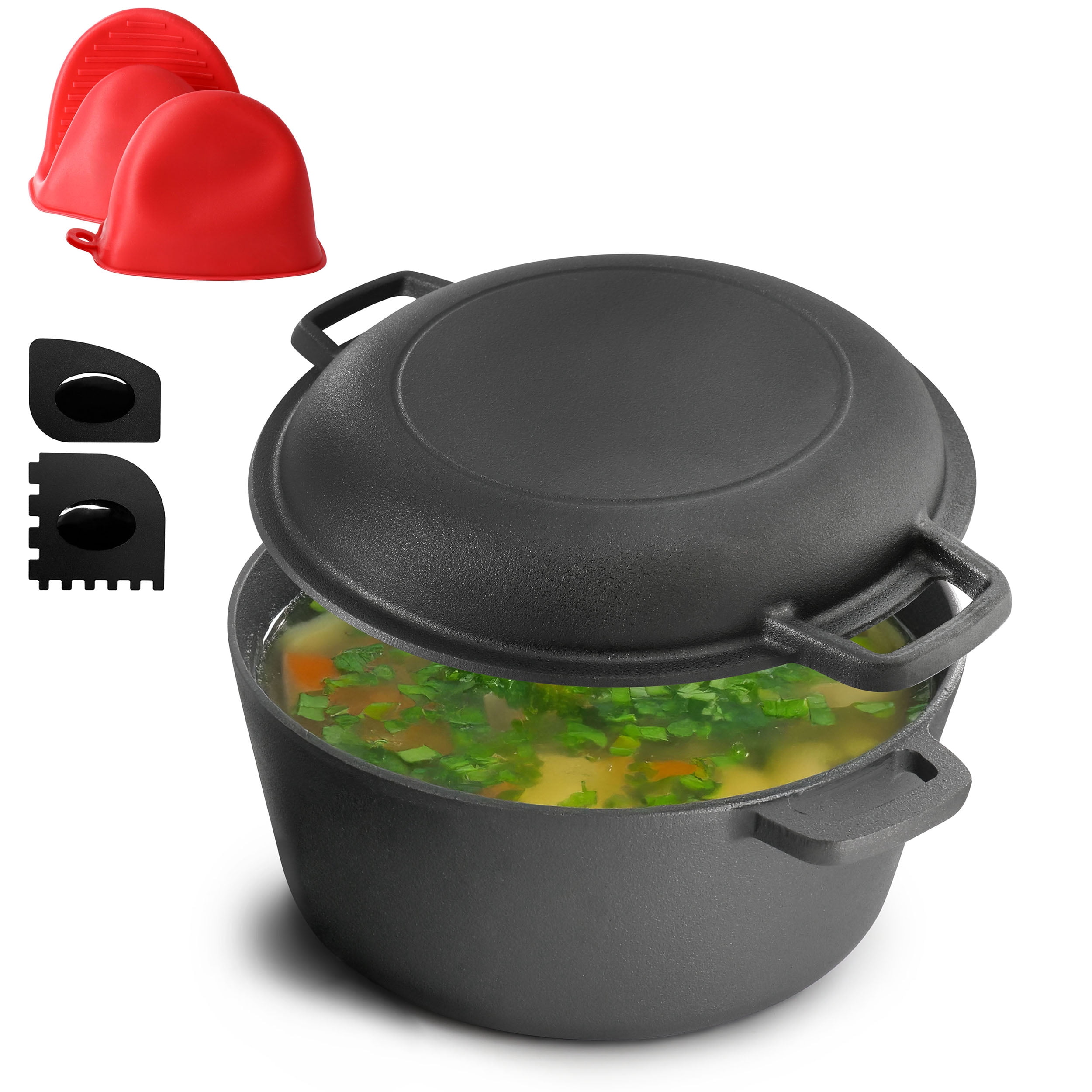Mega Chef 10.31" Cast Iron Dutch Oven and Skillet 5 Quart Pre-Seasoned ...