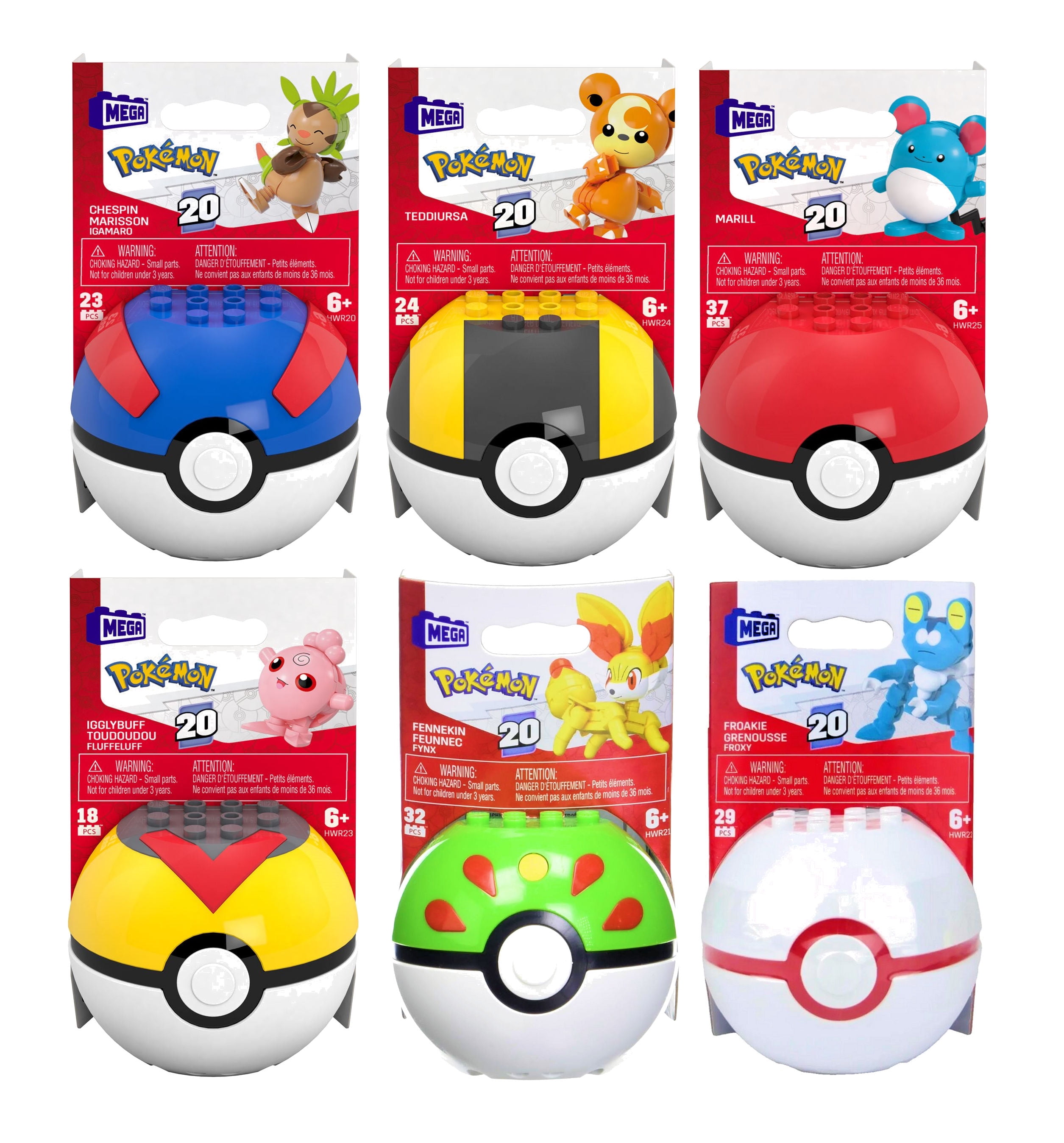 Mega Construx Pokemon Series 20 Pokeball Collection Set, 6 Buildable ...