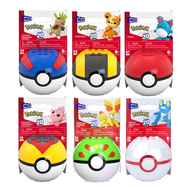Mega Construx Pokemon Series 20 Pokeball Collection Set, 6 Buildable ...