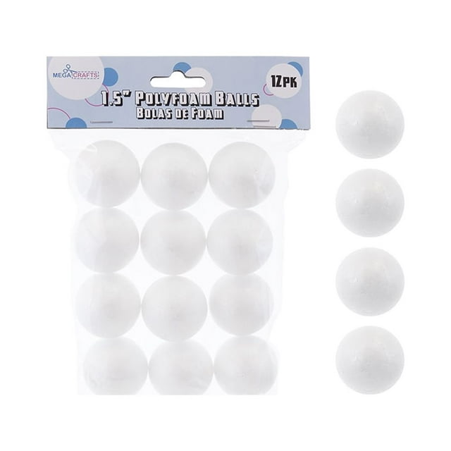 Mega Crafts - 12 Pcs Poly Craft Foam 1.5'' Inch Ball | Durable, Solid ...