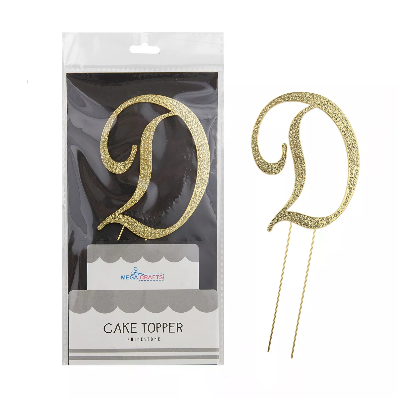 Mega Crafts - Sparkling Rhinestone Letter D Cake Topper - Gold, 1Pc ...