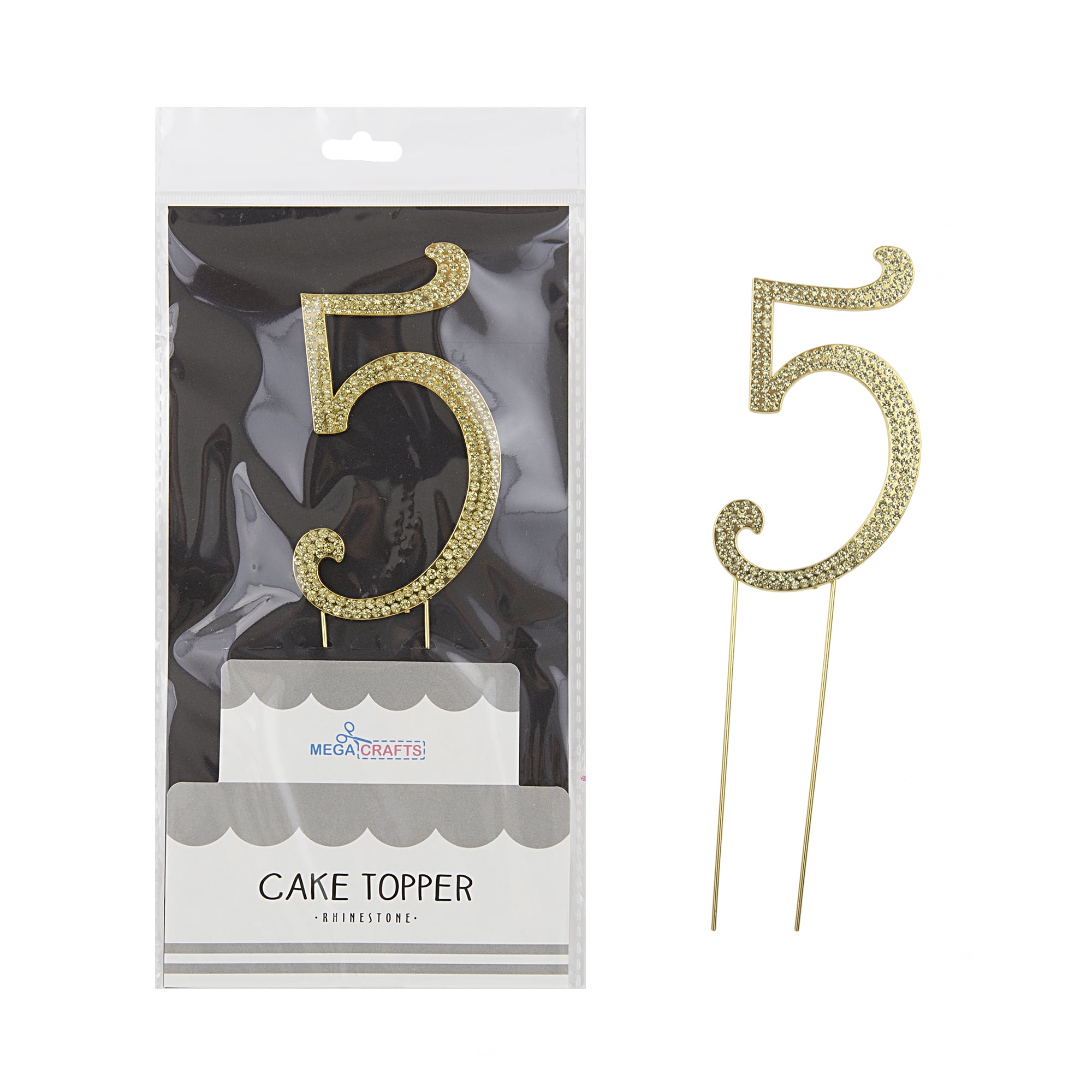 Mega Crafts - Sparkly Gold Rhinestone Number 5 Cake Topper Decoration ...