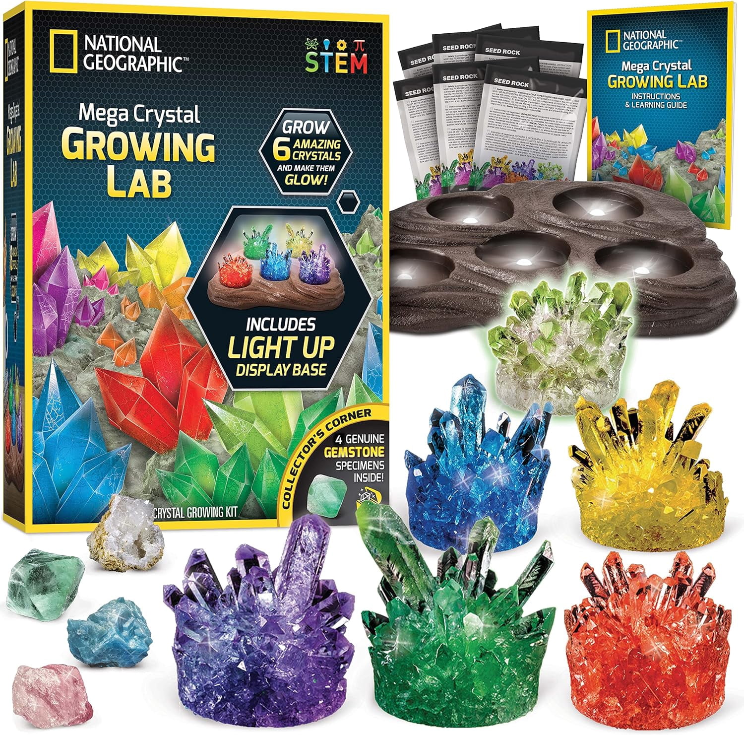 Mega Crystal Growing Kit for Kids- Grow 6 Crystals with Light-Up Stand ...