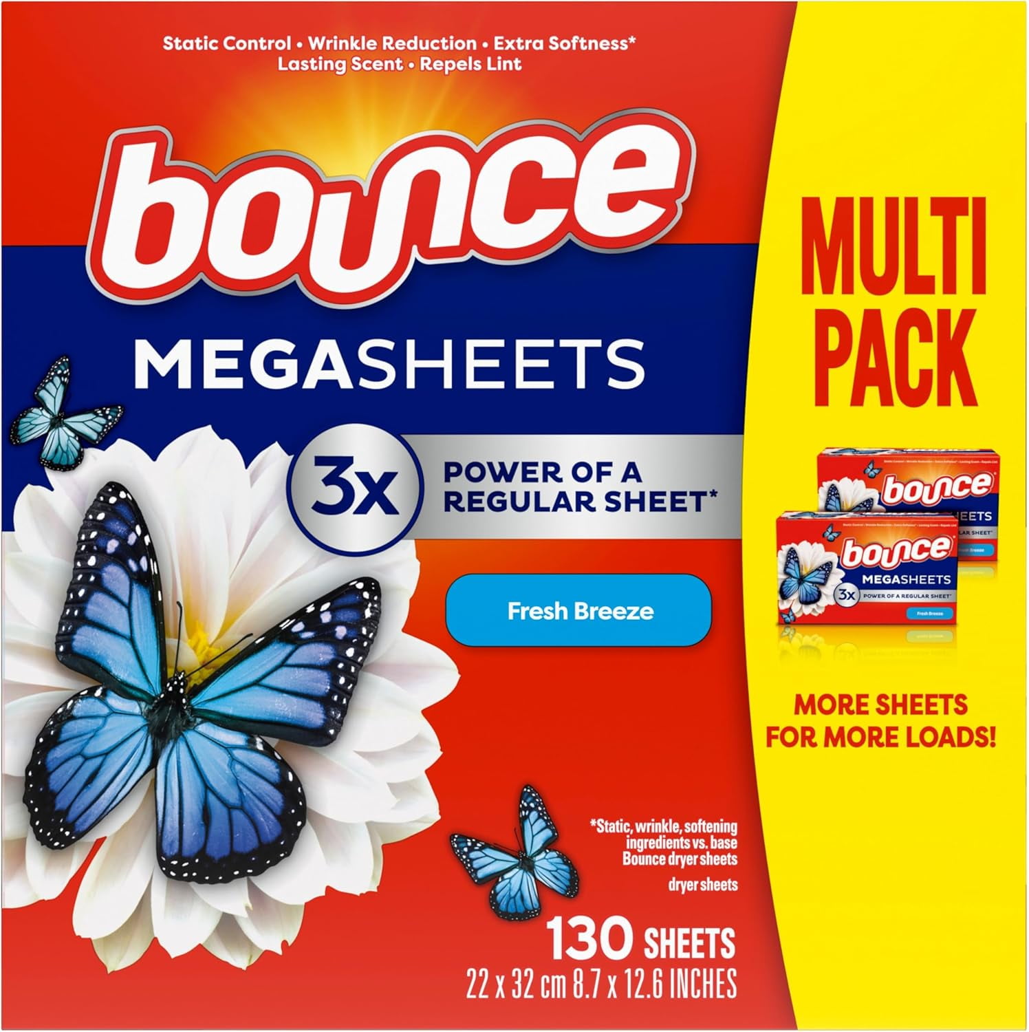 Mega Dryer Sheets, Fresh Breeze, 130 Count, Mega Fabric Softener Sheets ...