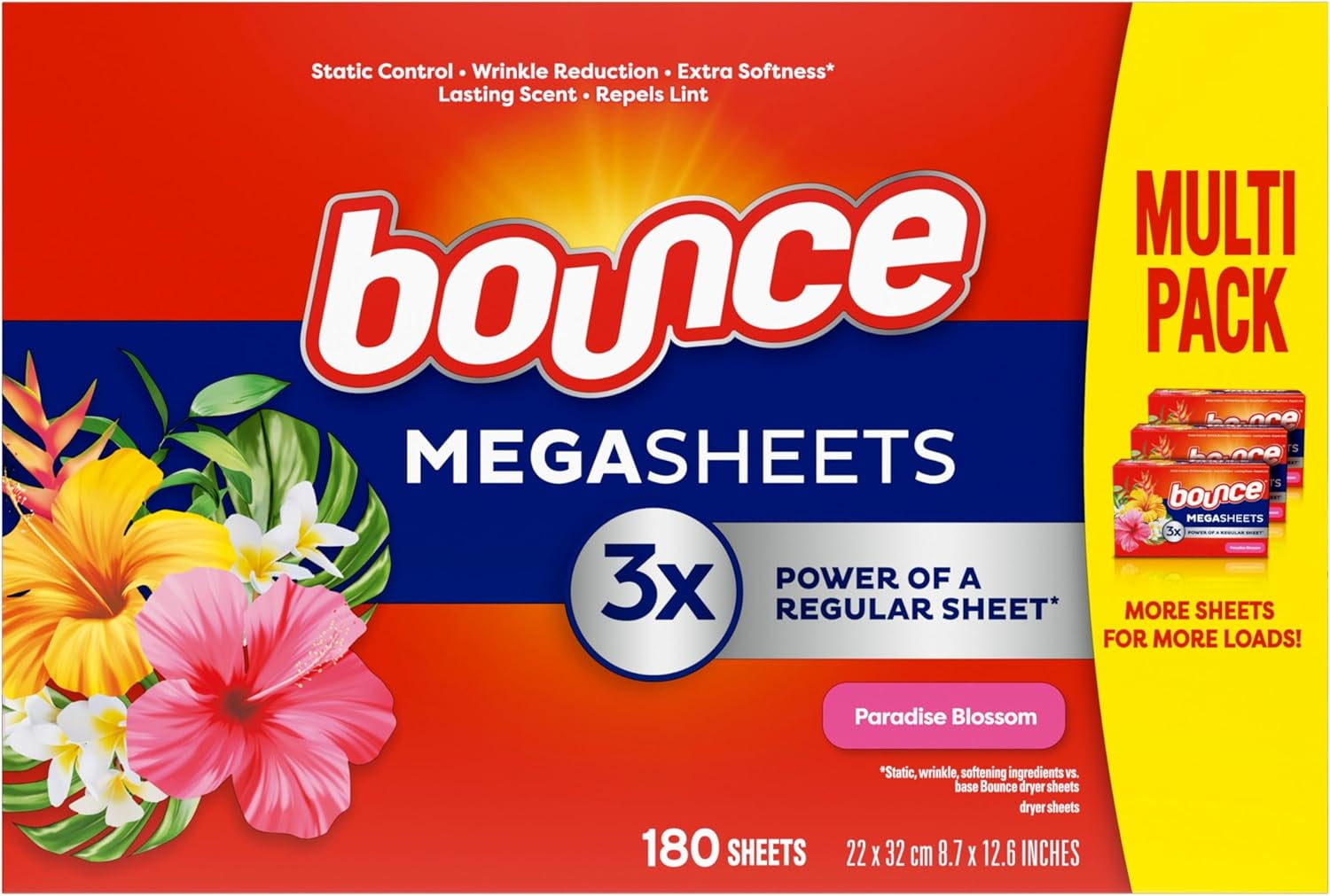 Mega Dryer Sheets, Paradise Blossom, 180 Count, Fabric Softener Sheets ...