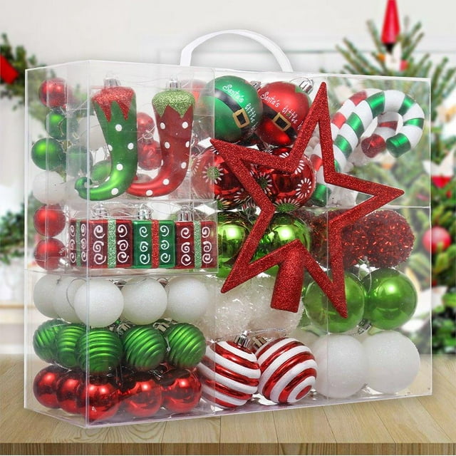 Mega Elf Candy Cane Theme Xmas Decorations: 100 Assorted Baubles Set in ...