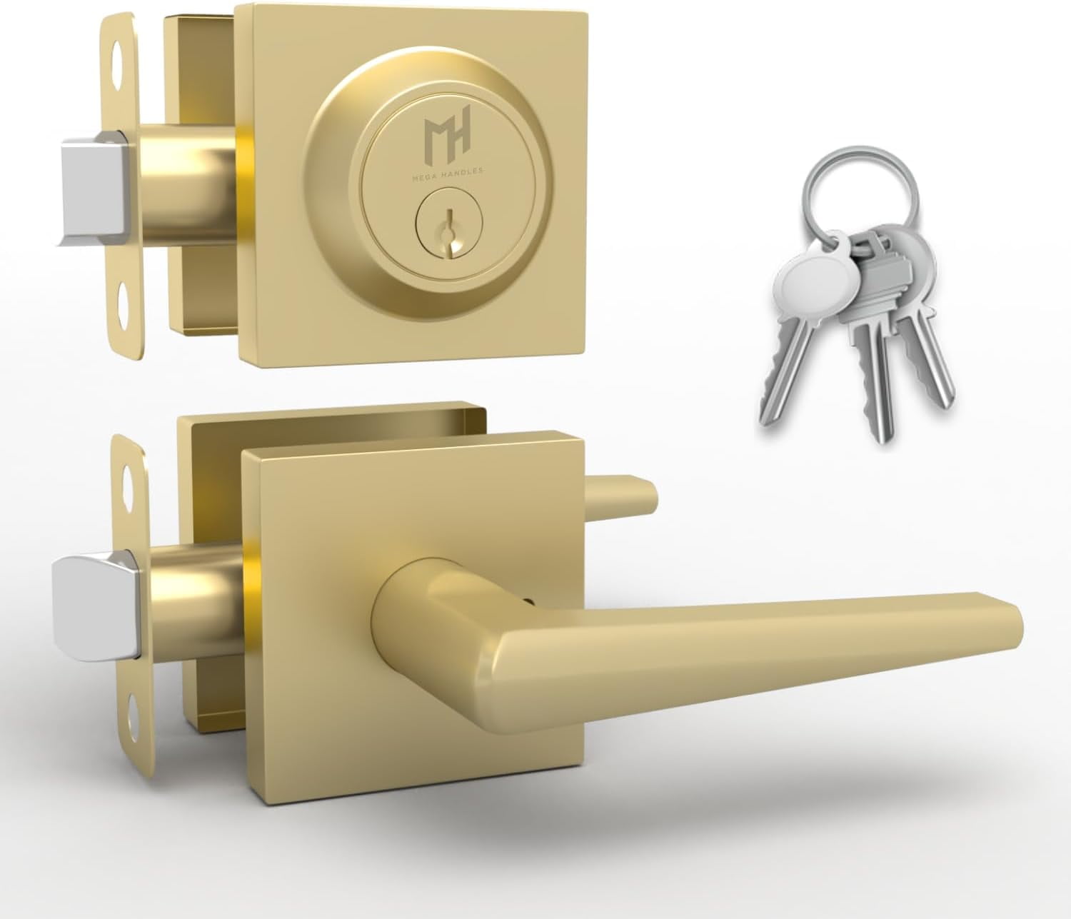 Mega Handles / Schein Entry Combo / Lever Door Lock Handle Set / Brass ...