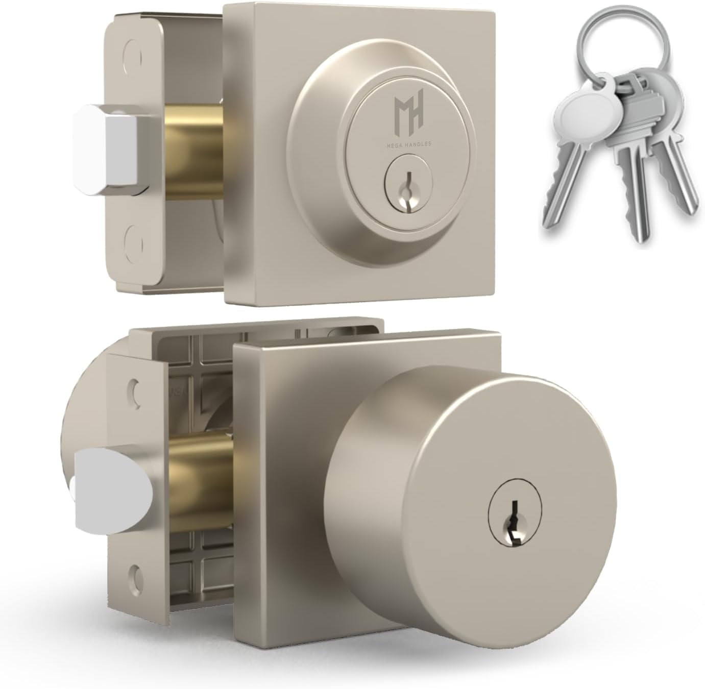 Mega Handles | Suana Door Knob and Deadbolt Combo | Satin Nickel ...