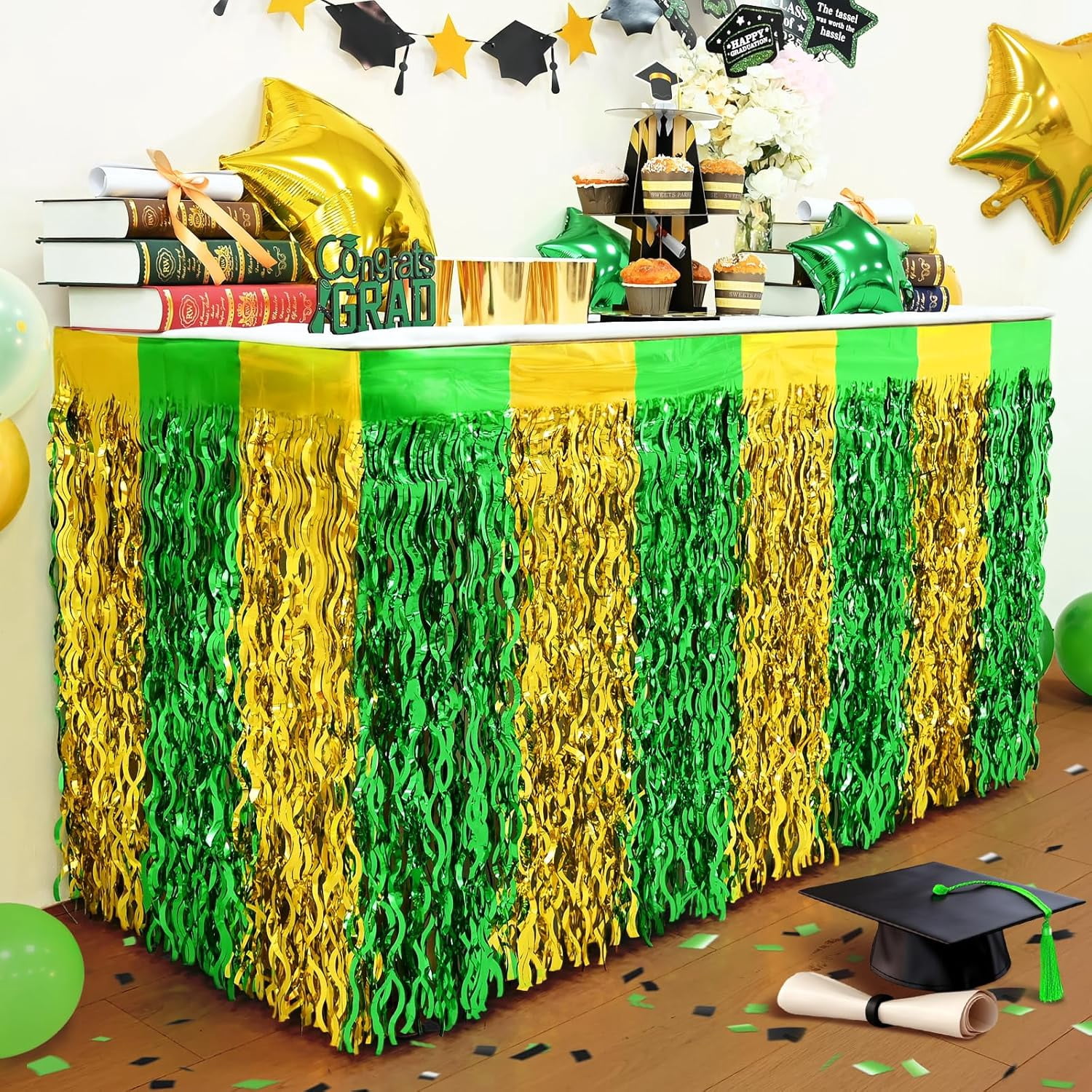 Mega-L 2025 Graduation Party Decorations, 2 Pack Green Gold Wavy ...