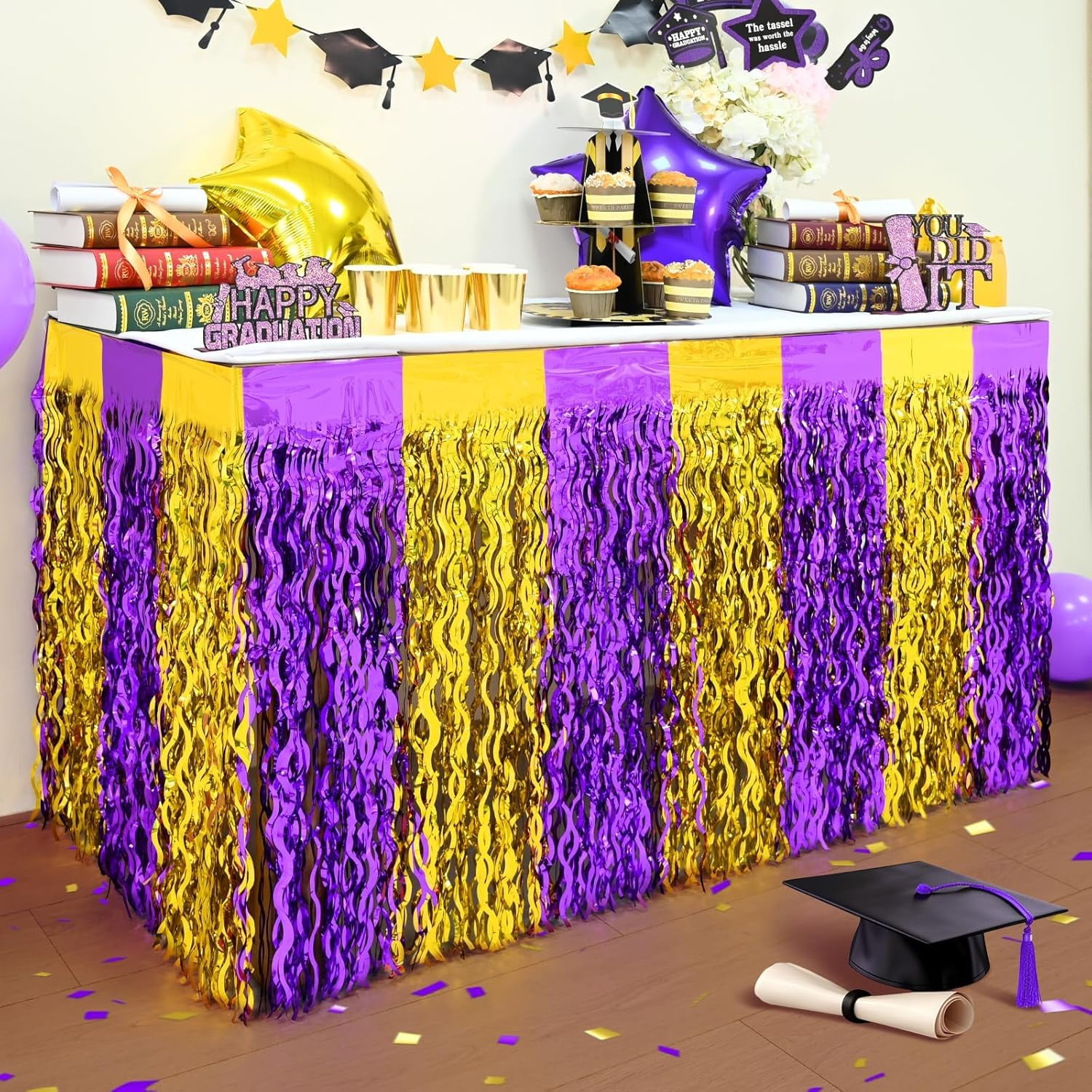 Mega-L 2025 Graduation Party Decorations, 2 Pack Purple Gold Wavy ...