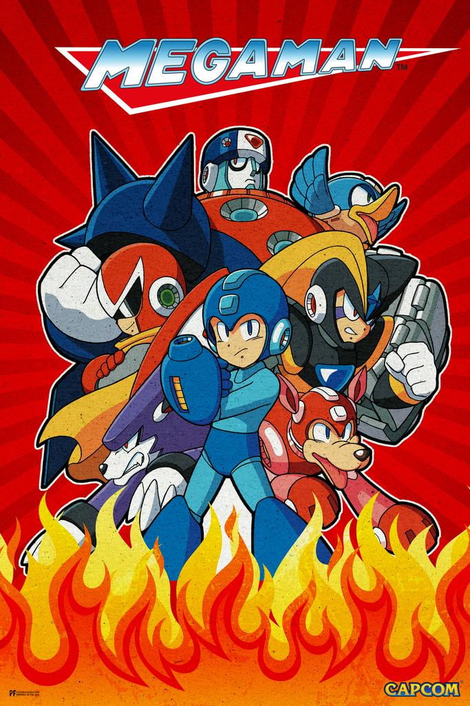 Mega Man Anime Fire Video Game Video Gamer Classic Retro Vintage 90s ...
