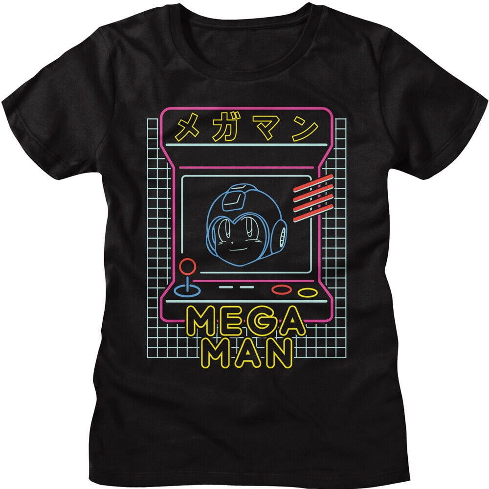 Mega Man Capcom Video Game Neon Arcade Grid Japanese Writing Women's T ...