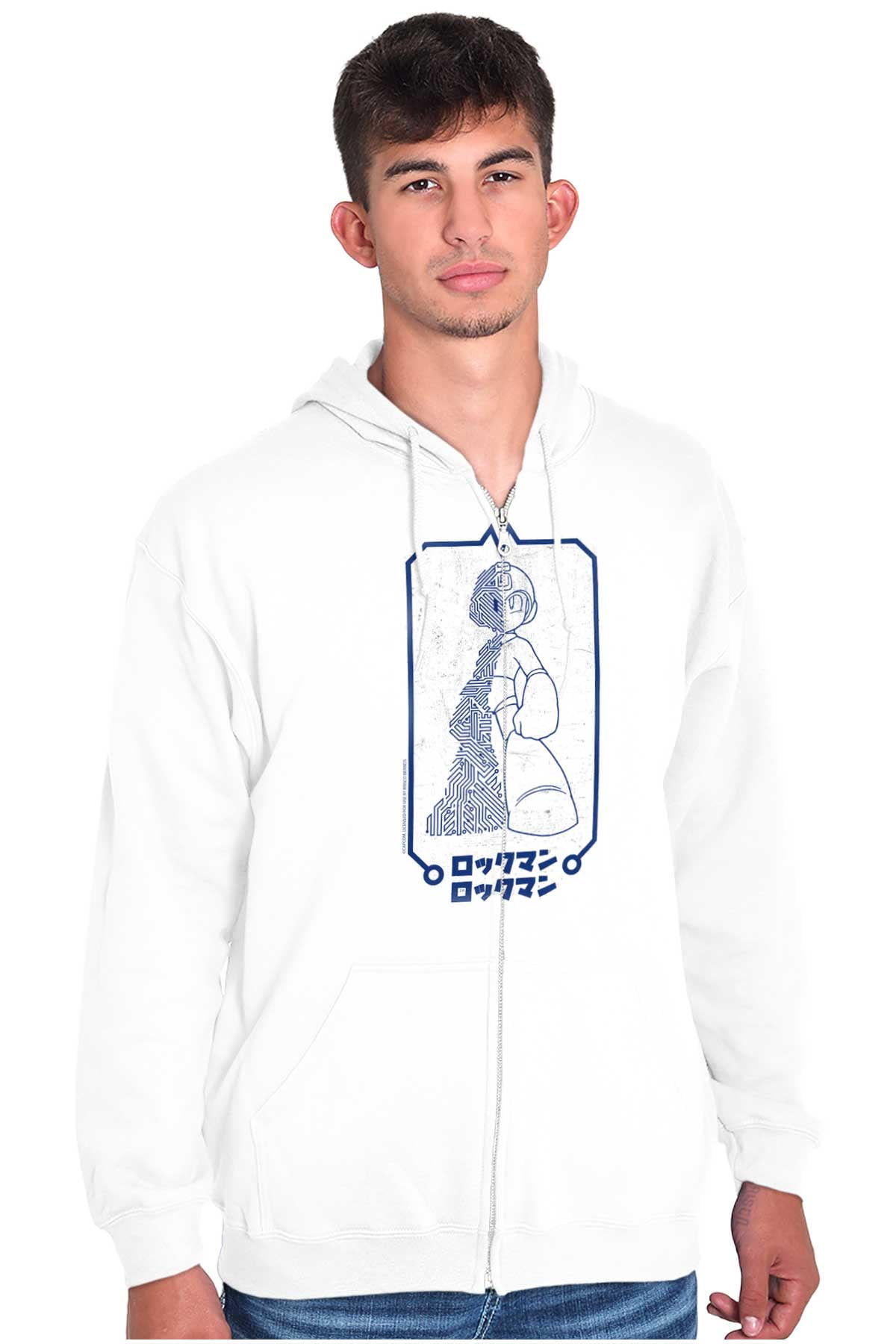 Mega Man Kanji Computer Motherboard Unisex Fleece Graphic Zip Up Hoodie ...