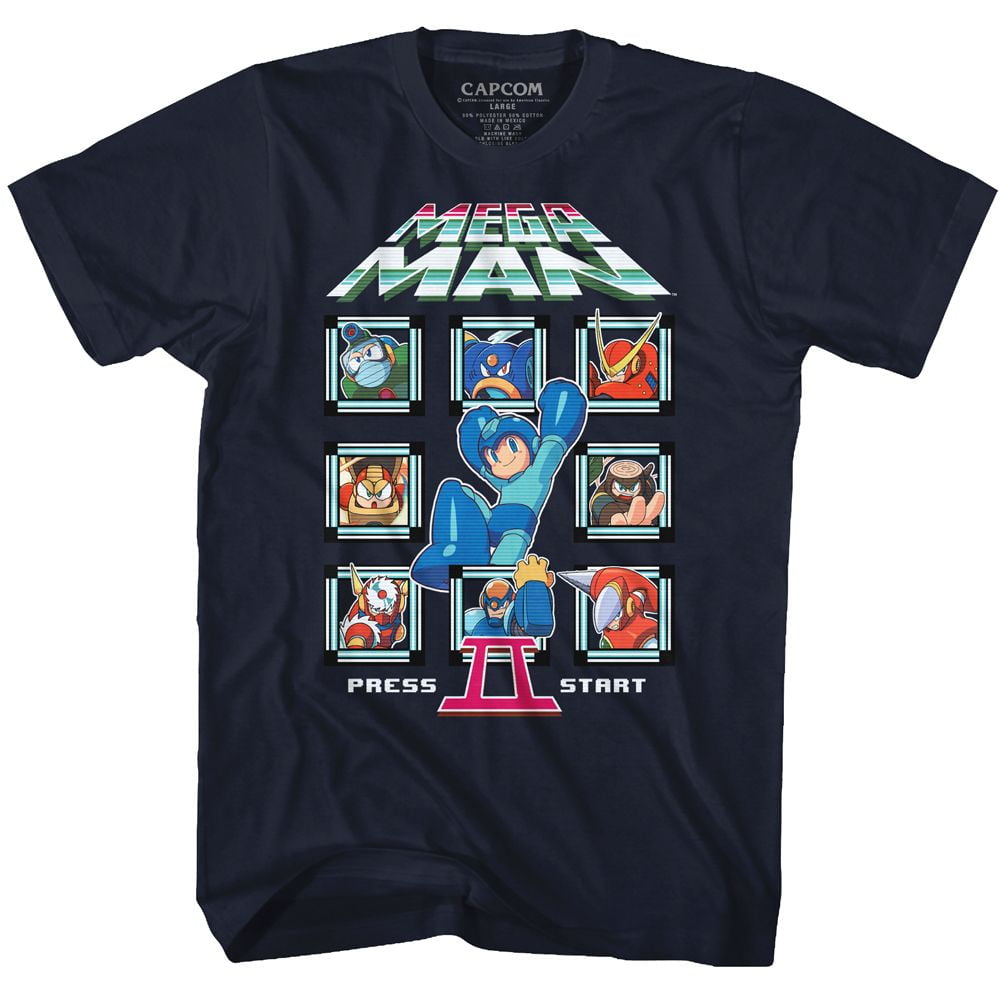 Mega Man MM2 Crew Navy Adult T-Shirt - Walmart.com