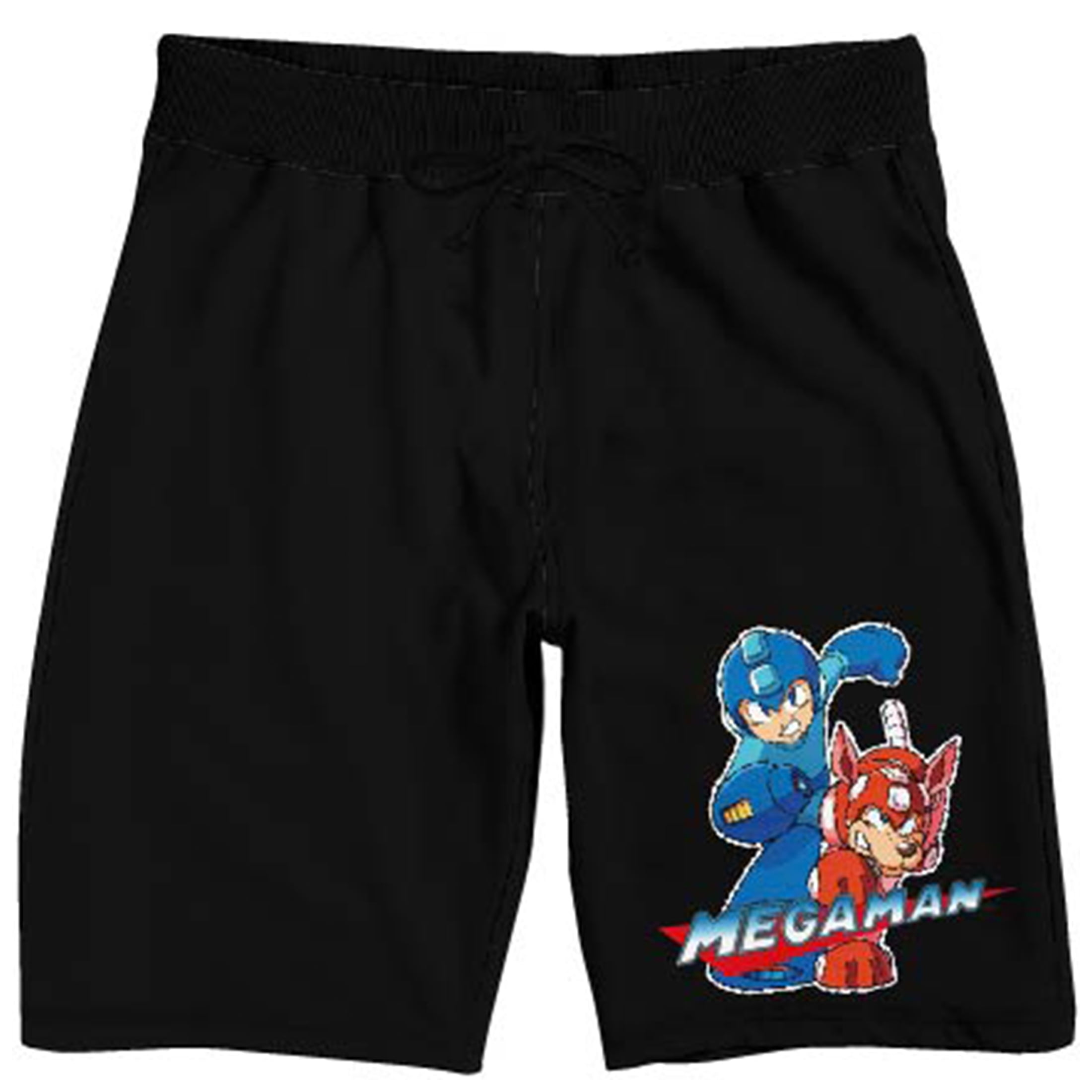 Mega Man and Proto Man with Title Logo Men's Black Graphic Sleep Shorts ...