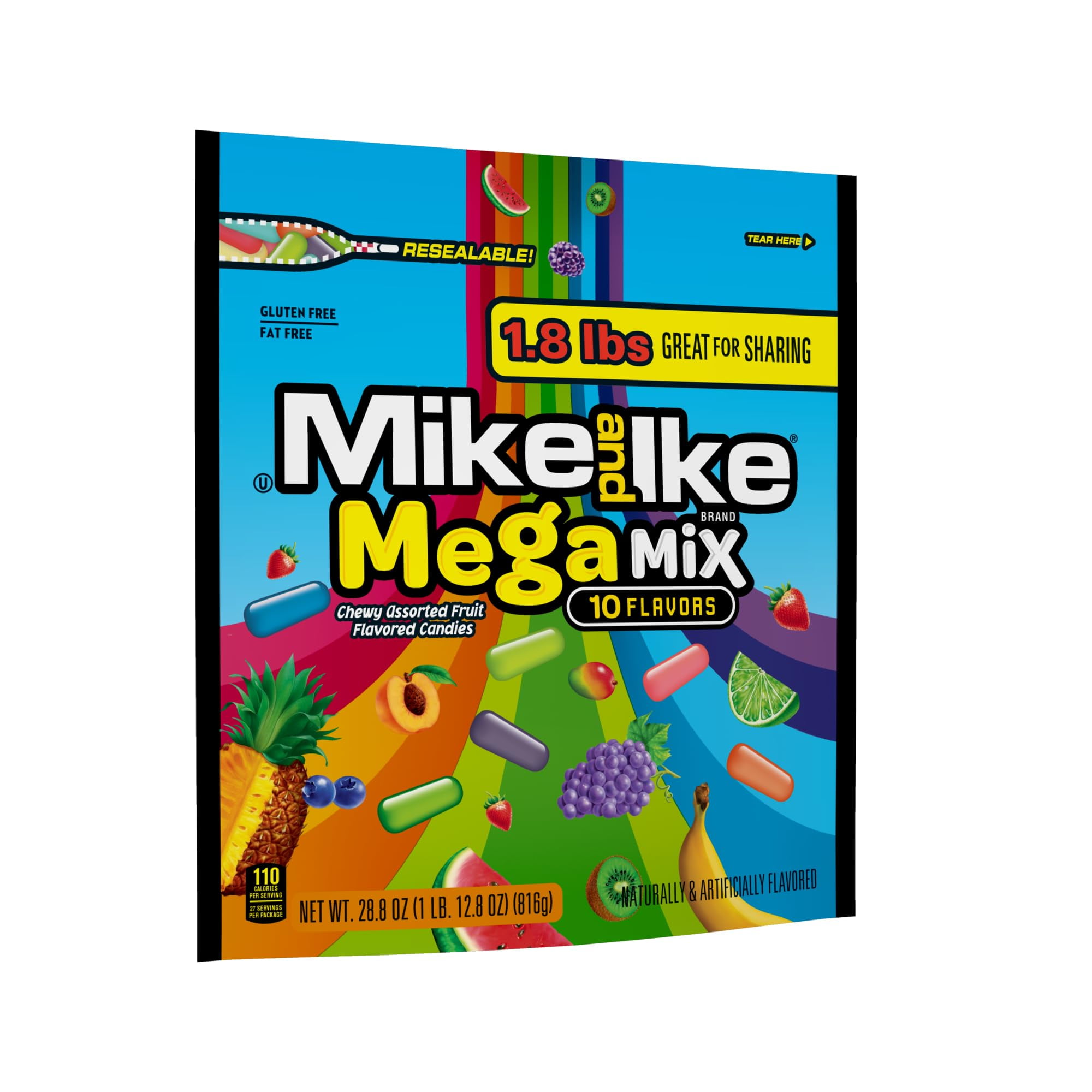 Mega Mix Mike and Ike Candy, 28.8 Ounce Bag (Pack of 1), Chewy Candy ...