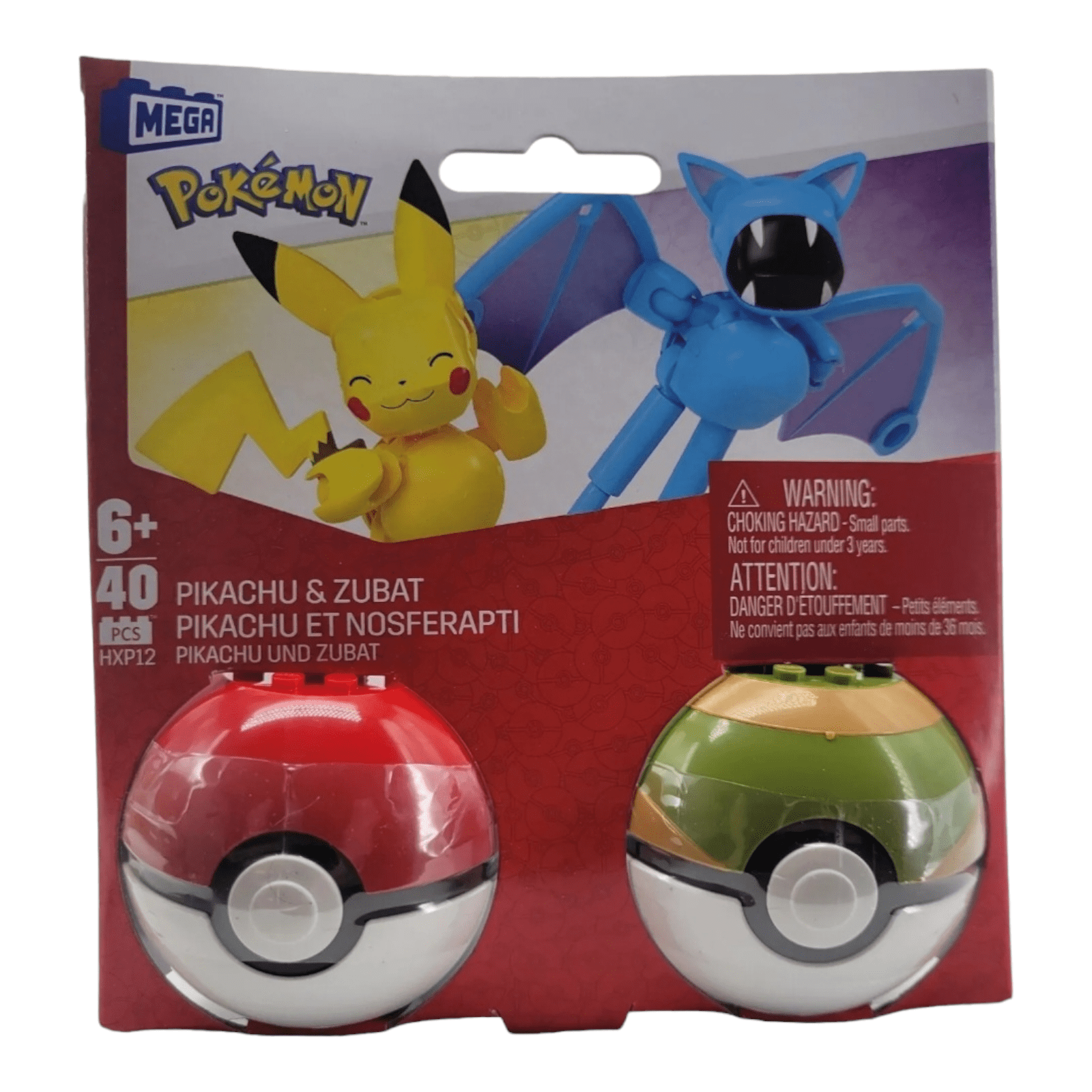 Mega Nintendo Pokemon Poke Ball Collection Pikachu and Zubat 40 Piece ...