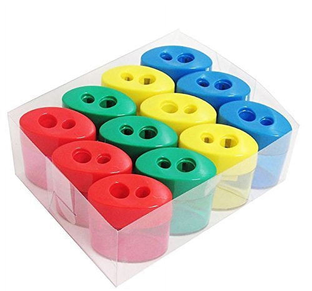 Mega Pack Of 12 Double Hole Oval Shaped Pencil Sharpener With Cover And ...