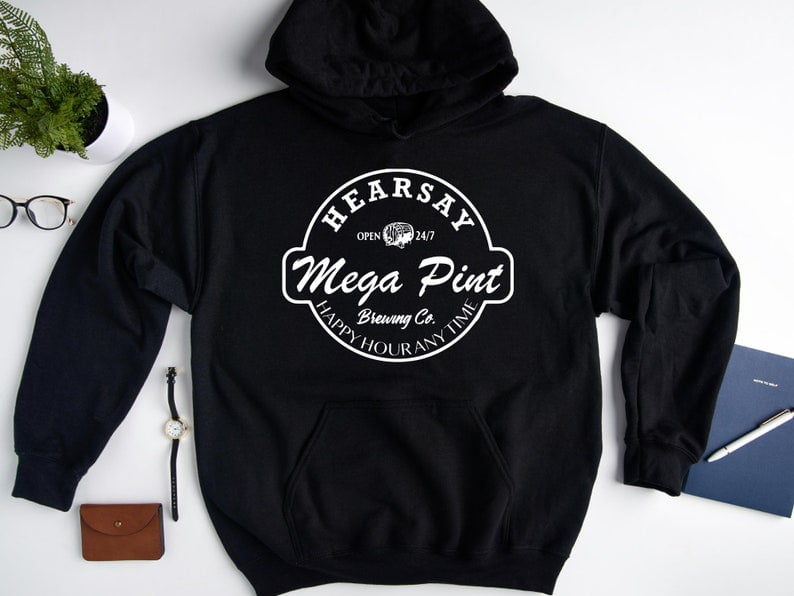 Mega Pint Johnny Depp Hoodie Happy Hour Any Time Hearsay Brewing Co Support Johnny Depp
