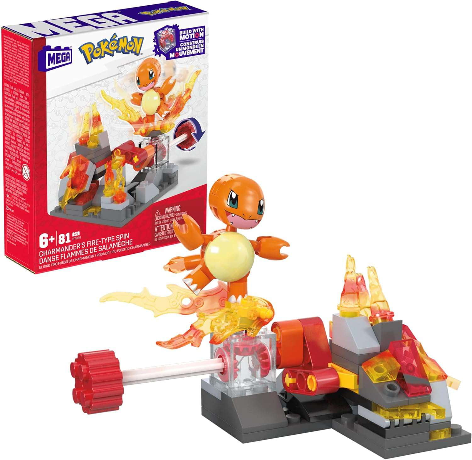 Mega Pokemon Action Figure Building Toys, Charmander's Fire-Type Spin with 81 Pieces, 1 ...