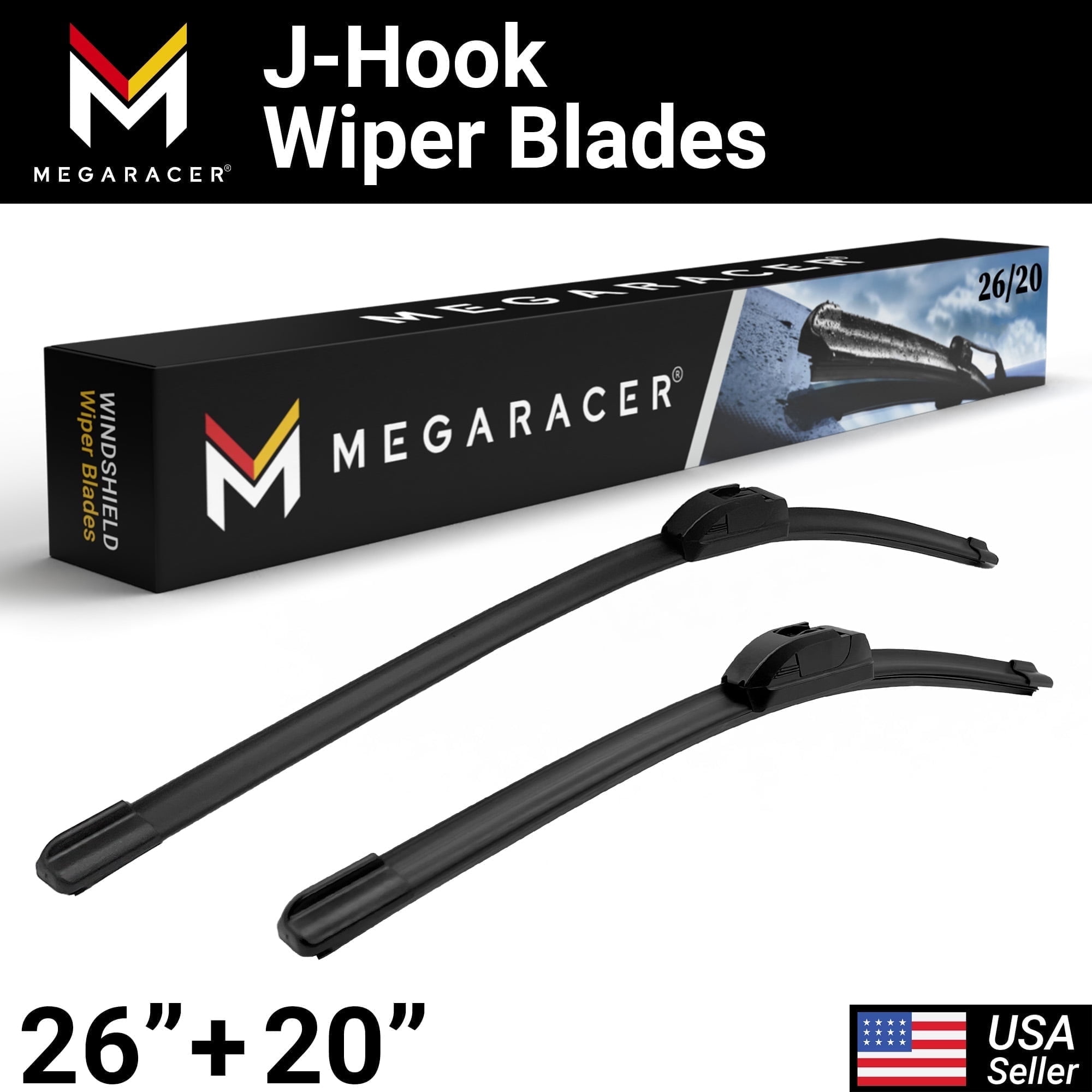 Mega Racer (2 PACK) 26"+ 20" Windshield Wipers J Hook All-Season Beam ...