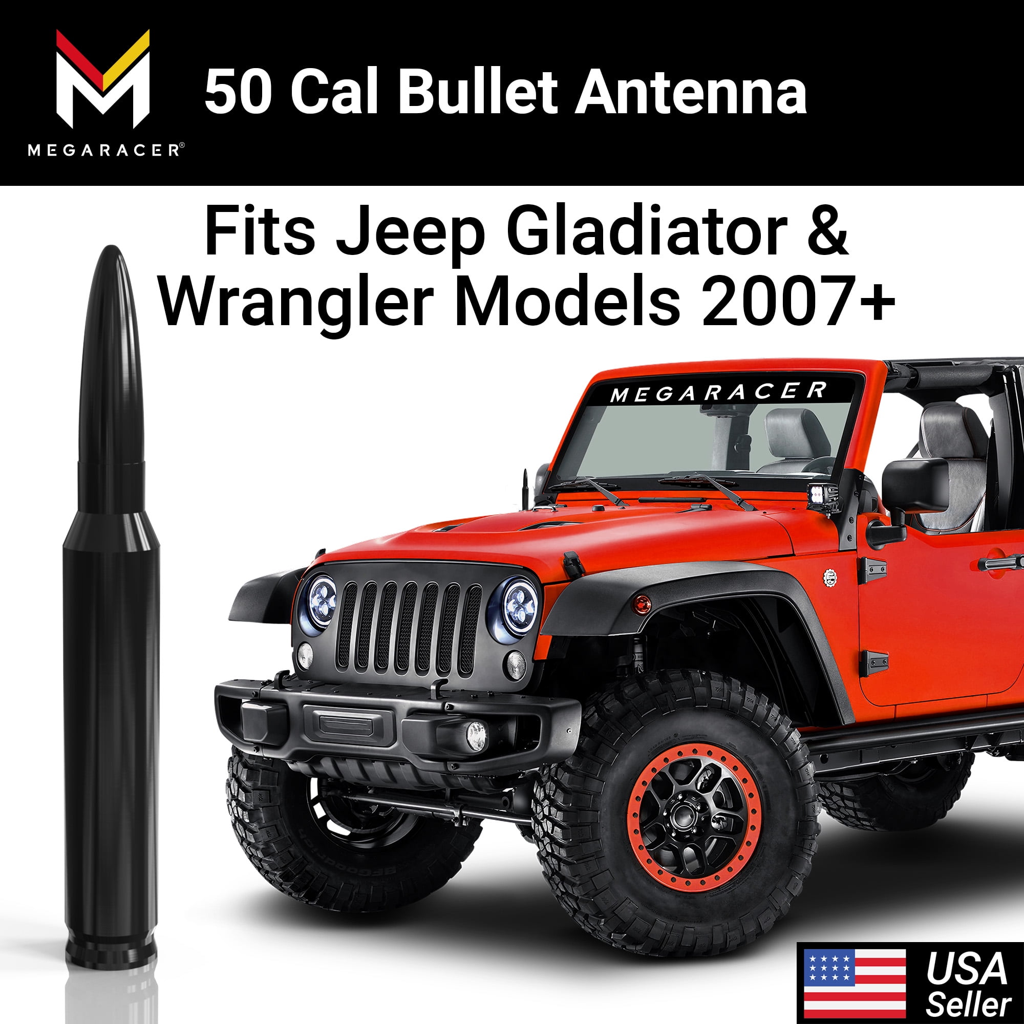 Mega Racer 2007-2024 Jeep Wrangler Gladiator 50 Cal Bullet Antenna ...