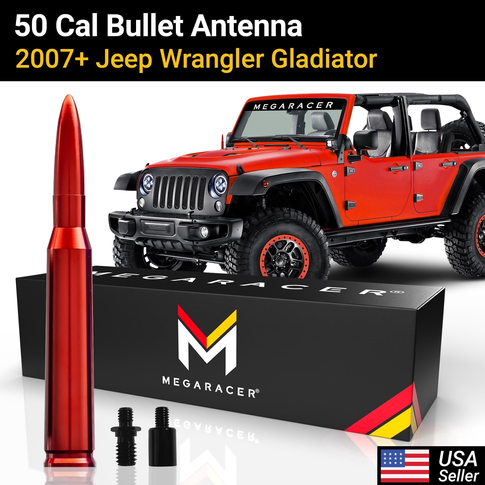 Mega Racer 2007-2024 Jeep Wrangler Gladiator 50 Cal Bullet Antenna (RED ...