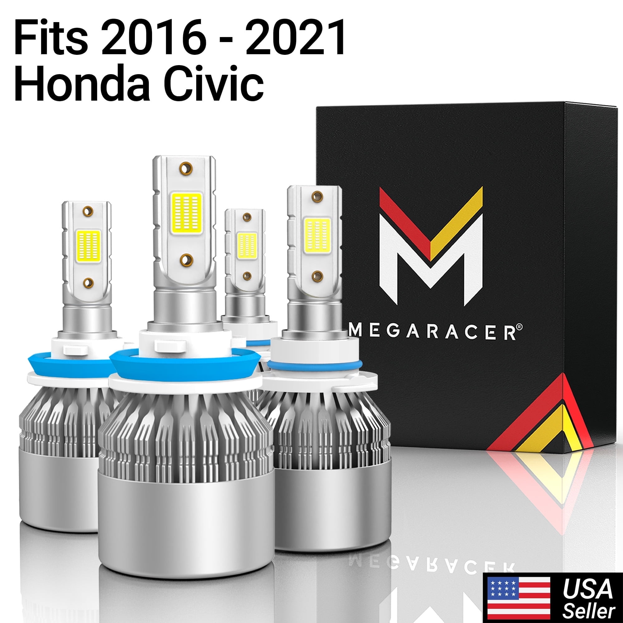 Mega Racer 2016-2021 Honda Civic H11 9005 Fog Light Bulb 4 PACK - 6000K ...