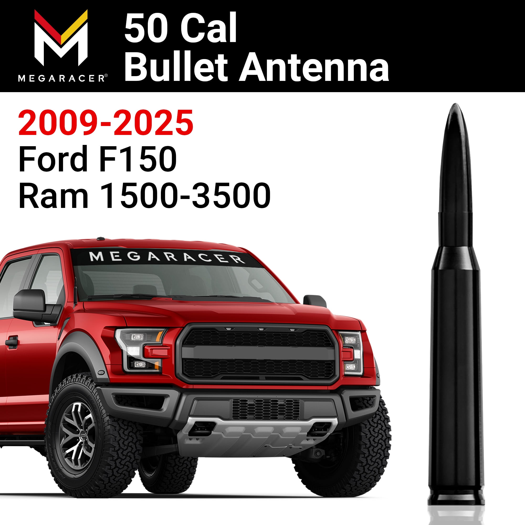 Mega Racer Black 50 Cal Bullet Antenna for 2009-2025 Ford F150 & Ram ...