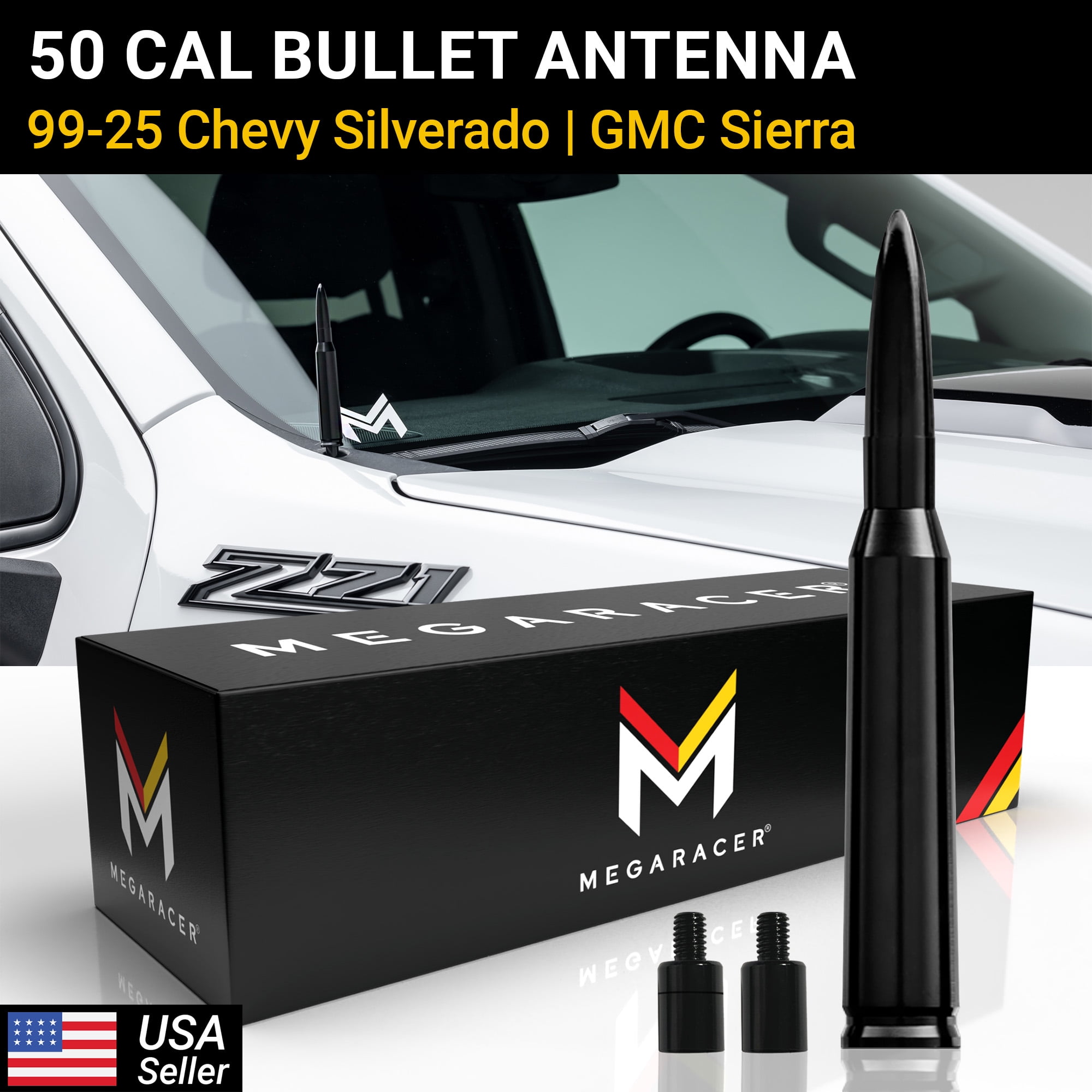 Mega Racer Black 50 Cal Bullet Antenna for 1999-2025 Chevy Silverado ...