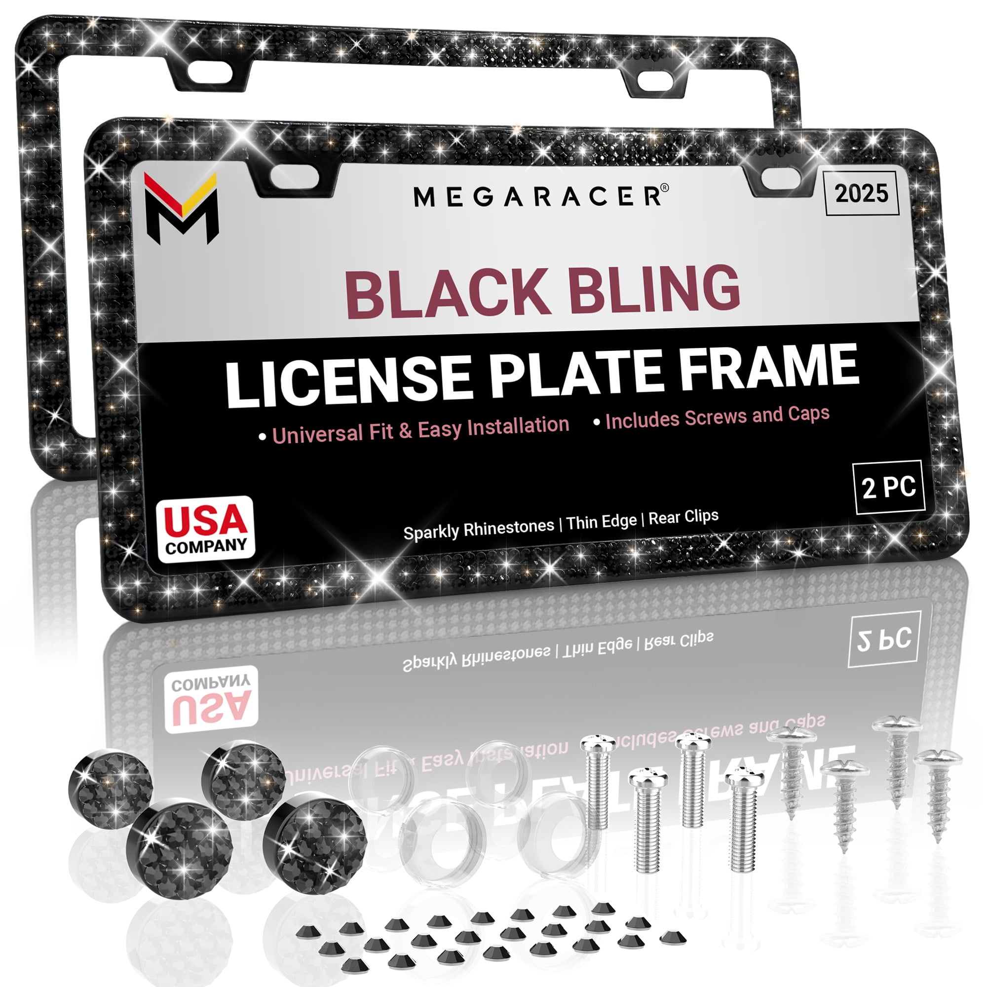 Mega Racer Black Diamond License Plate Frames, 2 Pack, Crystal ...