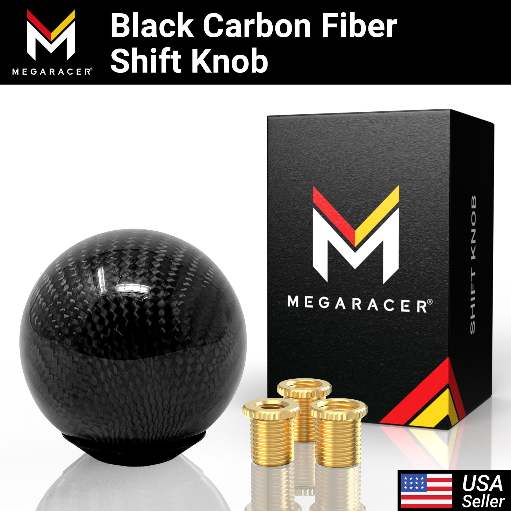 Mega Racer Black Round Ball Carbon Fiber Shift Knob for Manual or ...