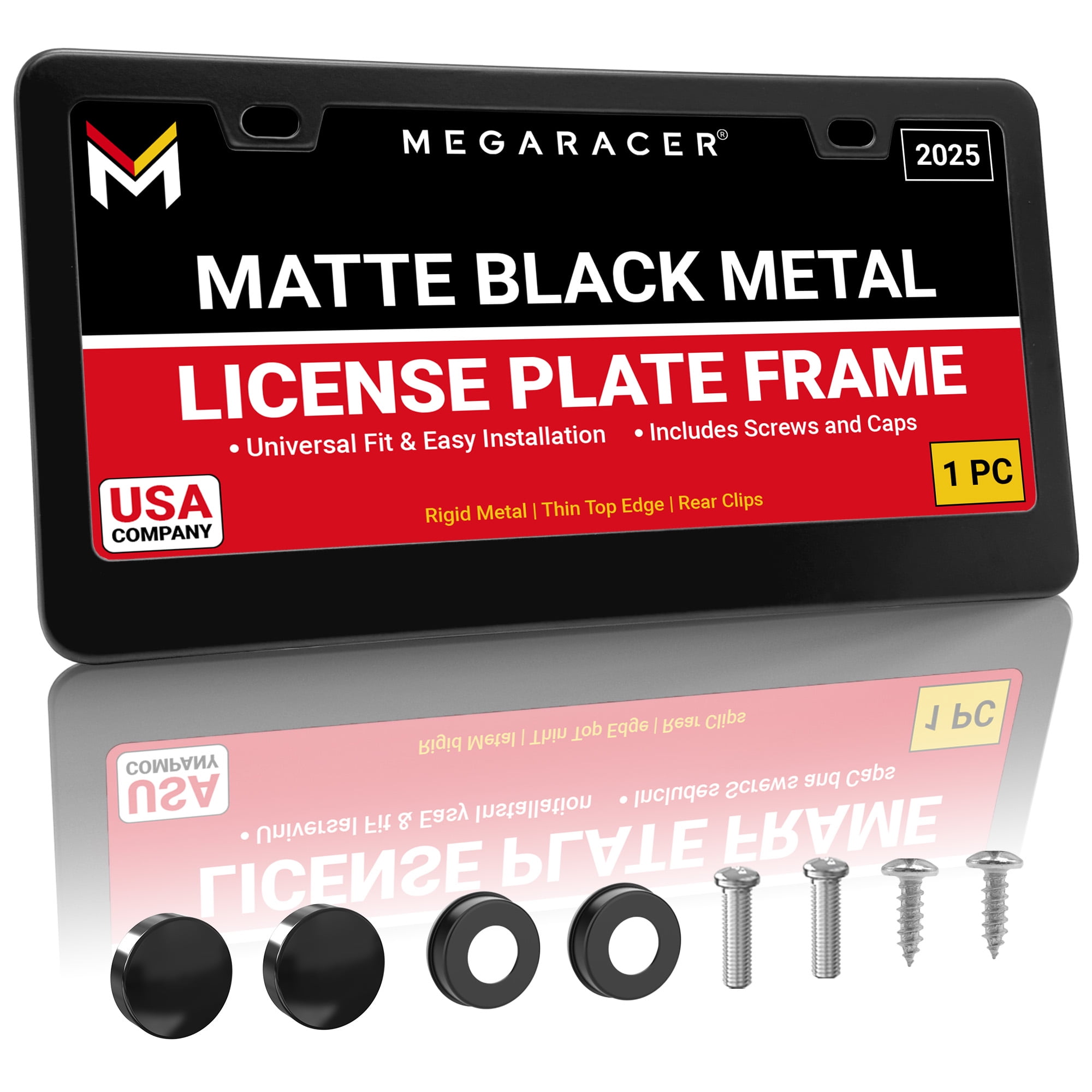 Mega Racer Black License Plate Frame - 2 Hole Slim Front or Rear Metal ...