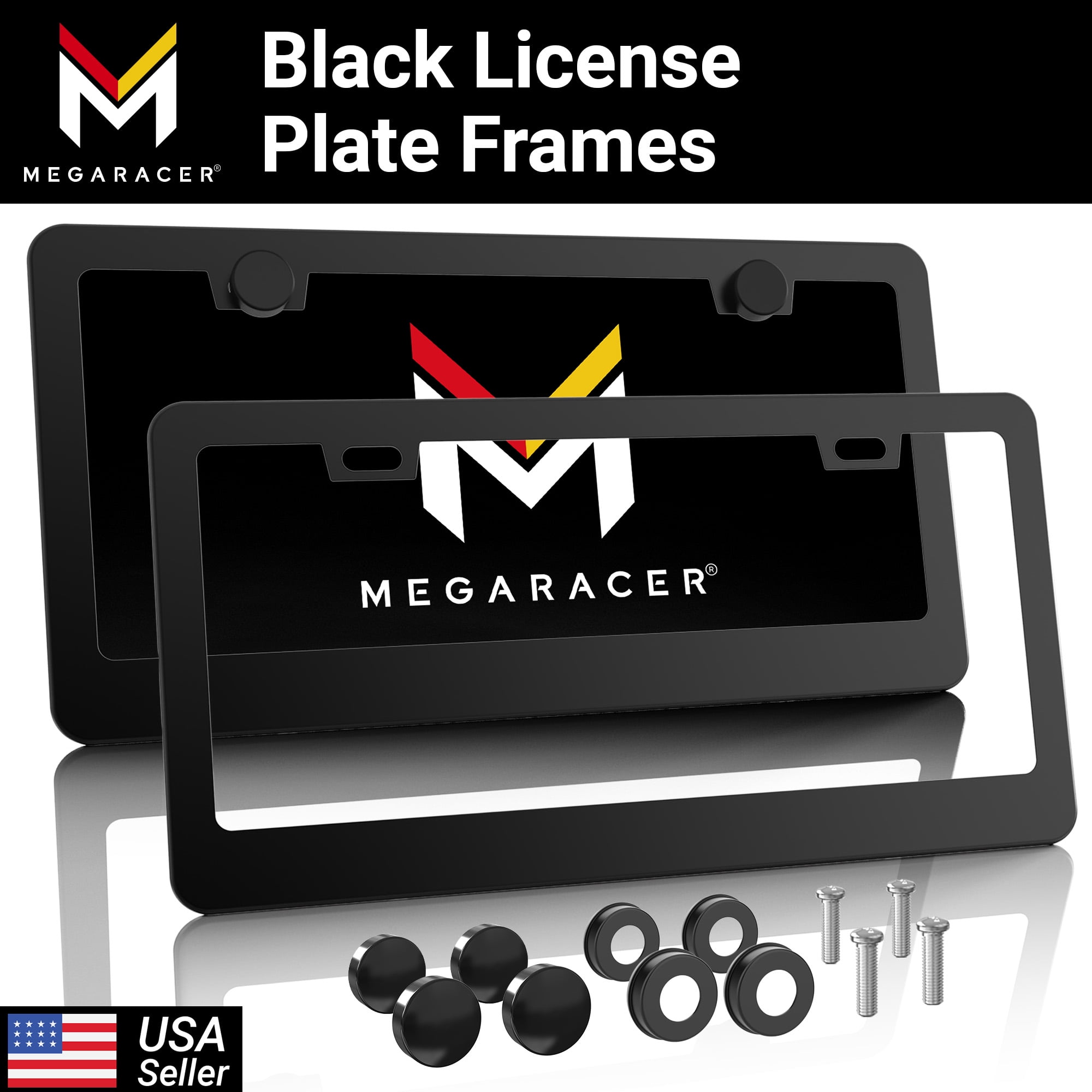 Mega Racer Black License Plate Frames - 2 Holes Slim Front and Rear ...