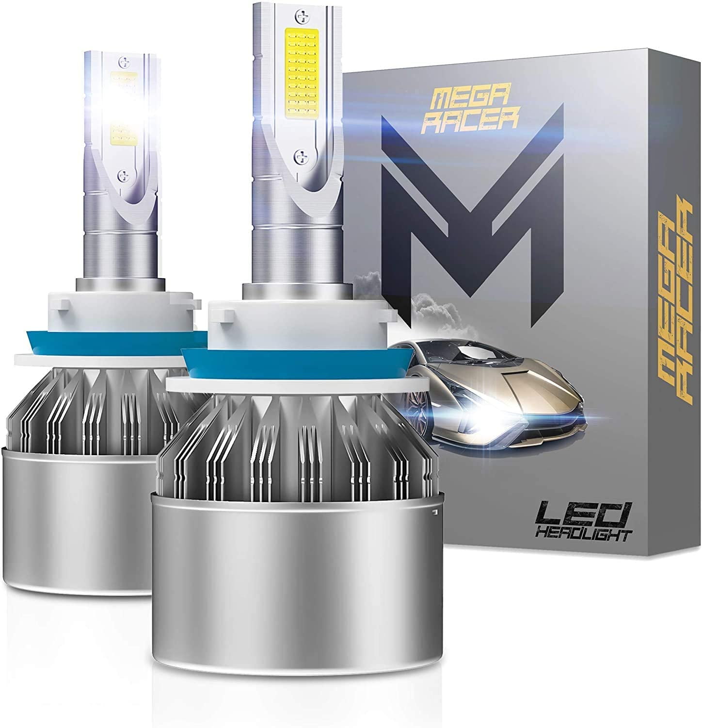 Mega Racer C6 H11/H8/H9/H16 LED Headlight Bulb 6000K White 80W 8000 ...