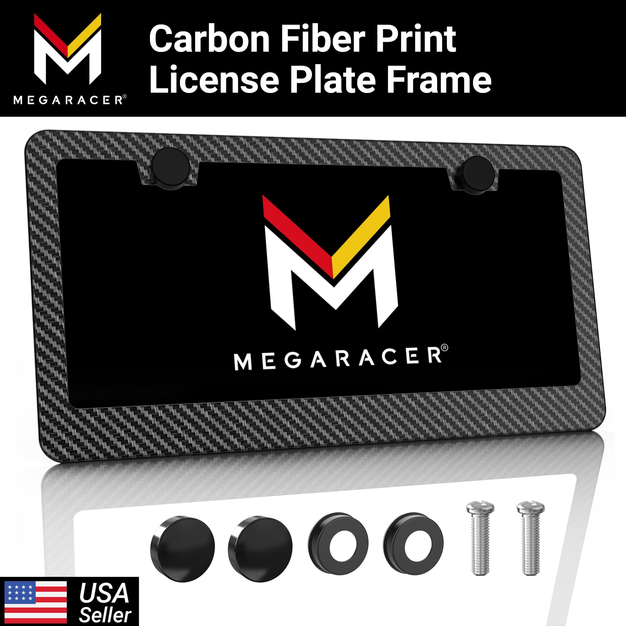 Mega Racer Carbon Fiber Printed License Plate Frame - Black Aluminum ...