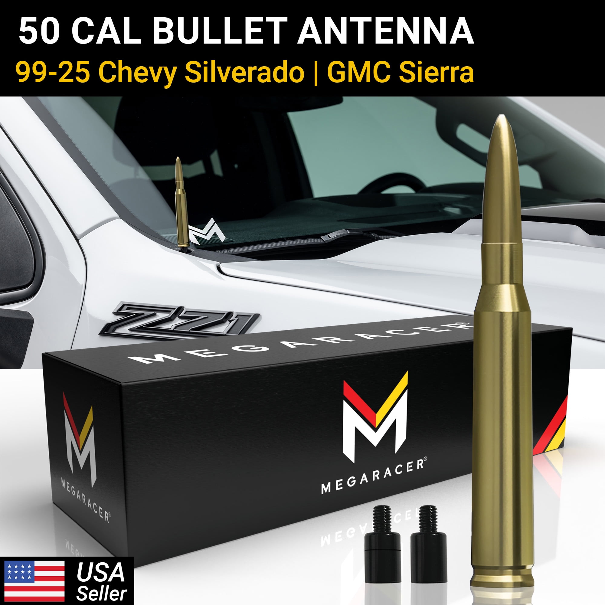 Mega Racer Gold 50 Cal Bullet Antenna for 1999-2025 Chevy Silverado ...