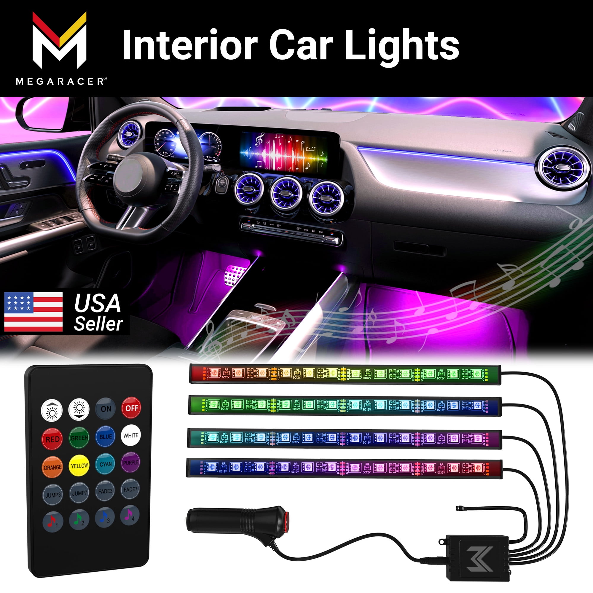 Mega Racer LED Interior Car Light with Remote Control - 8 Color Ambient ...