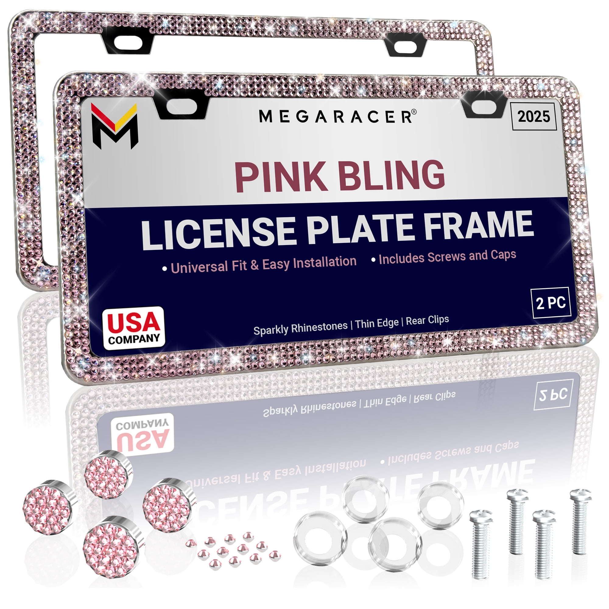 Mega Racer Pink Bling License Plate Frames, Crystal Diamond Rhinestones ...