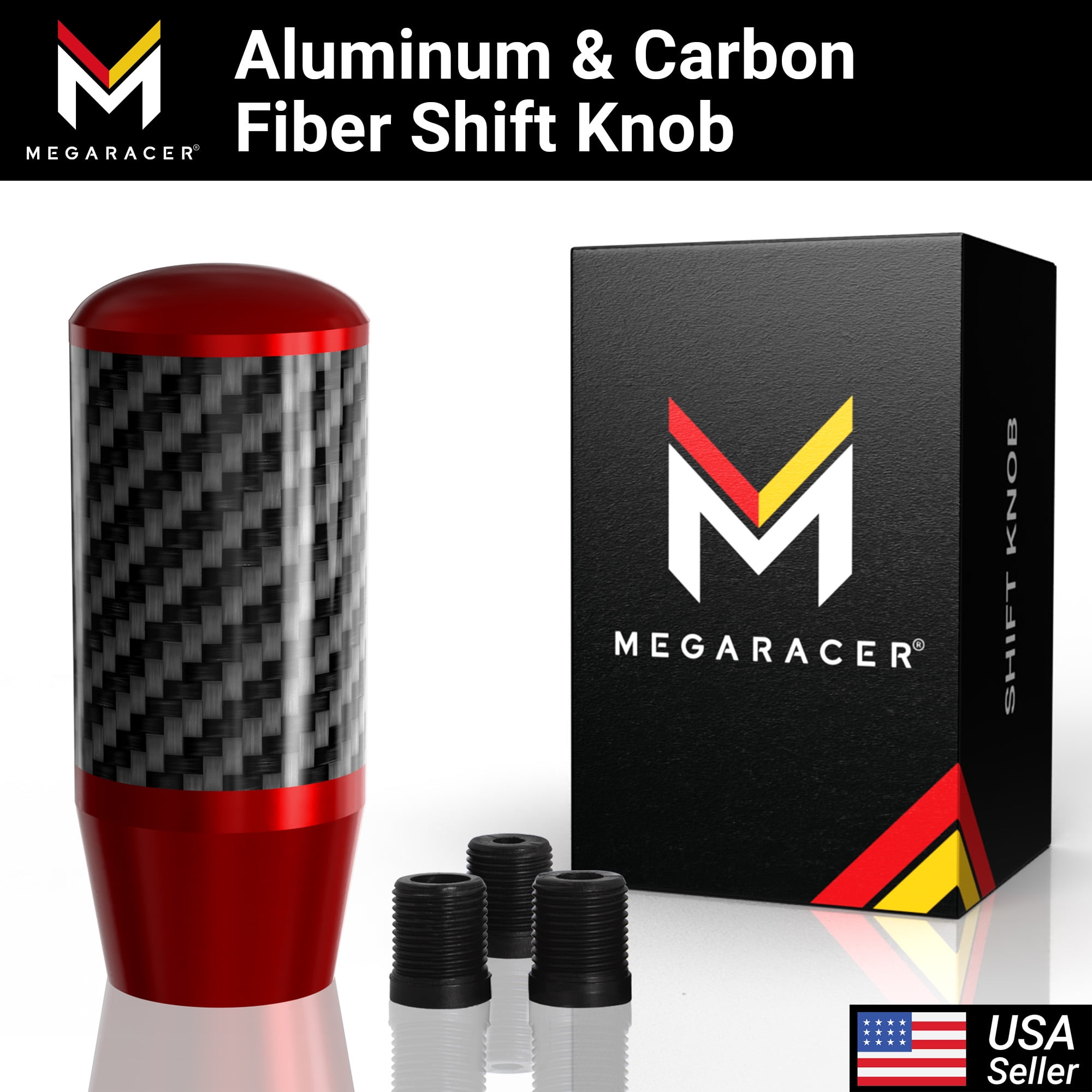 Mega Racer Red Carbon Fiber Shifter Knob, Manual/Buttonless Auto ...