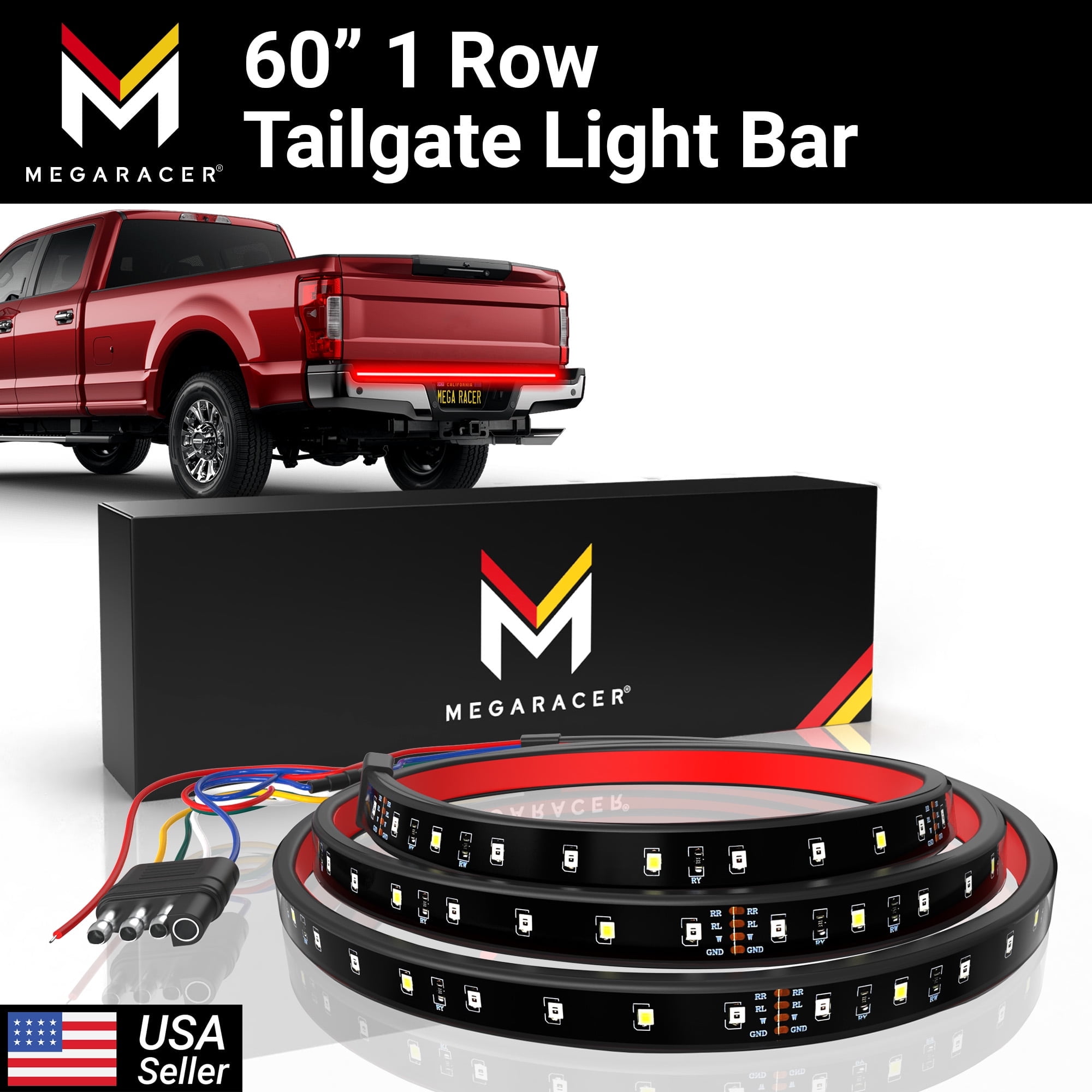 Mega Racer 60 Inch Single Row LED Tailgate Light Bar - Red & White LED ...