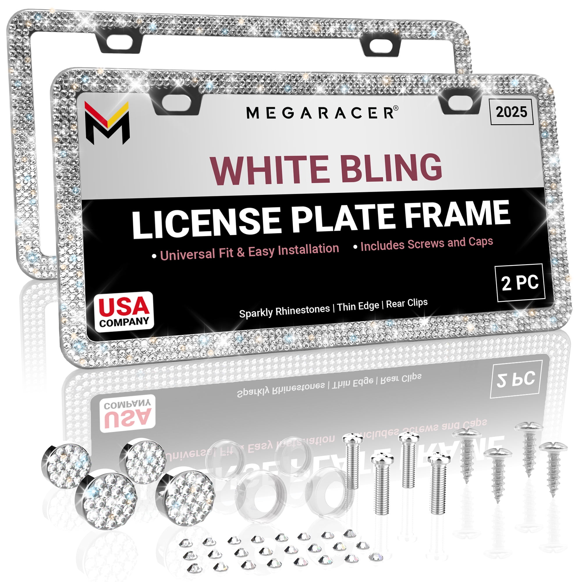 Mega Racer 2 PACK - Crystal Diamond Rhinestones License Plate Frames ...