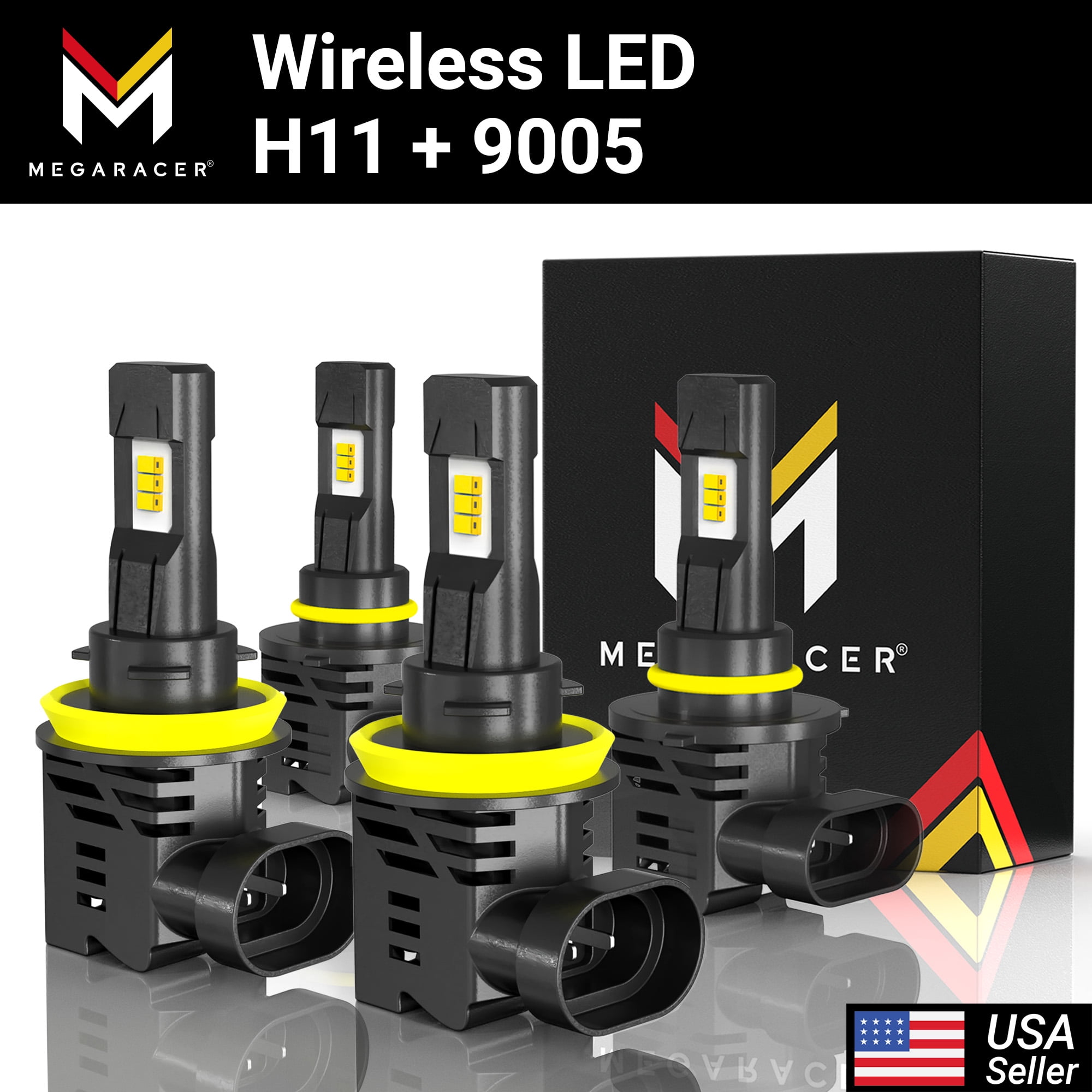 Mega Racer Wireless H11 9005 HB3 LED Headlight Bulb Combo Kit 4 PACK ...